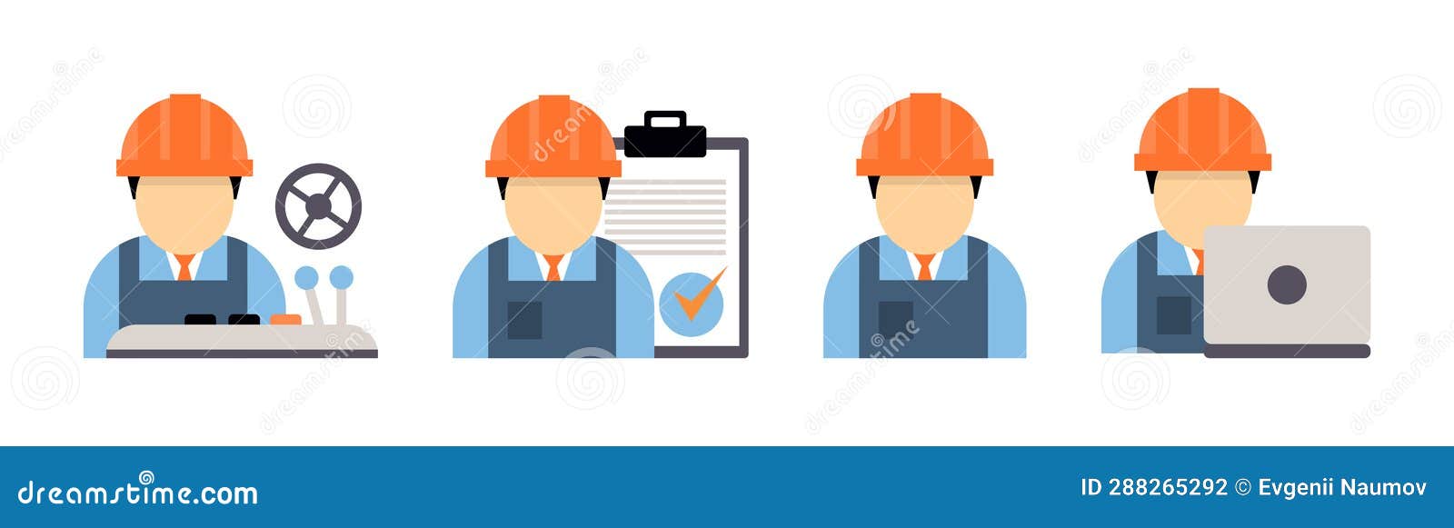 Production Process with Machine Operator Man in Hard Hat Icons Vector ...