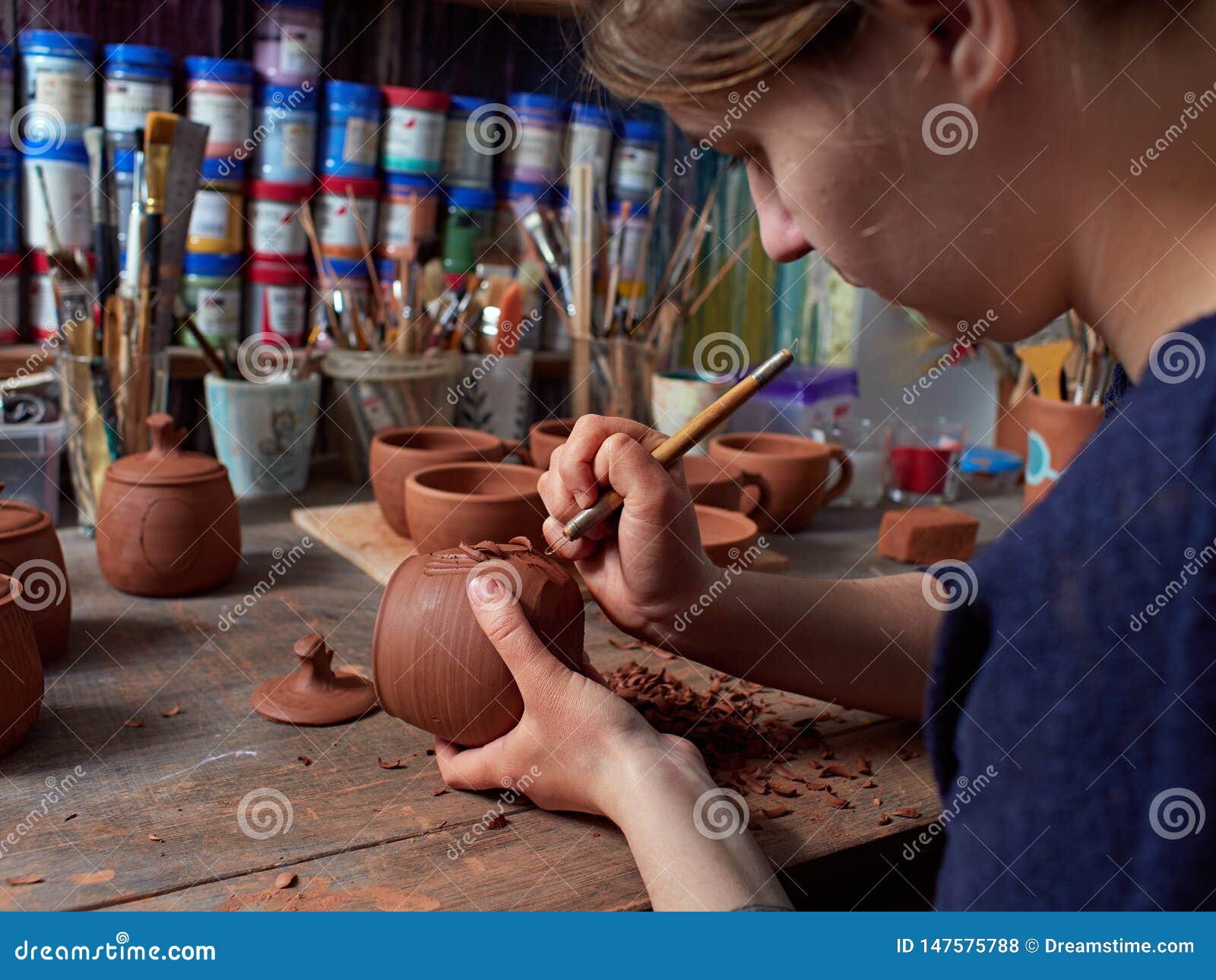 The Potter Works in the Main Workshop. Stock Photo - Image of potter ...
