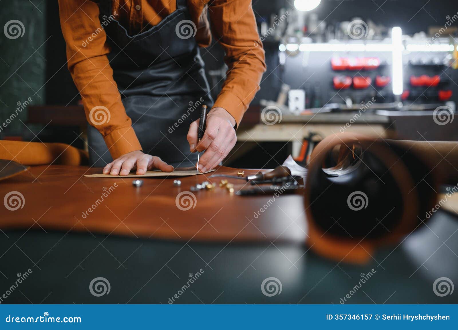 Production Process. Young Focused Experienced Master Craftsman Makes ...