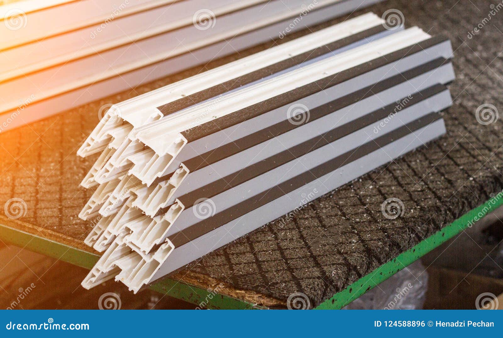 Production of Pvc Windows, Plastic Pvc Profile Lies on the Table, Close ...