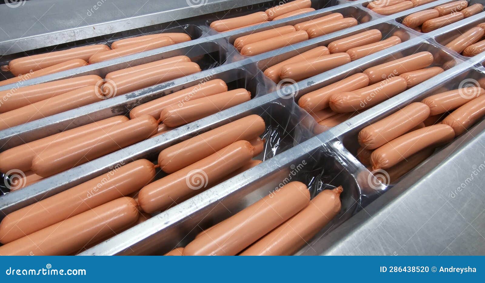 Production of Sausages. Industrial Meat Processing Plant. Stock Photo ...