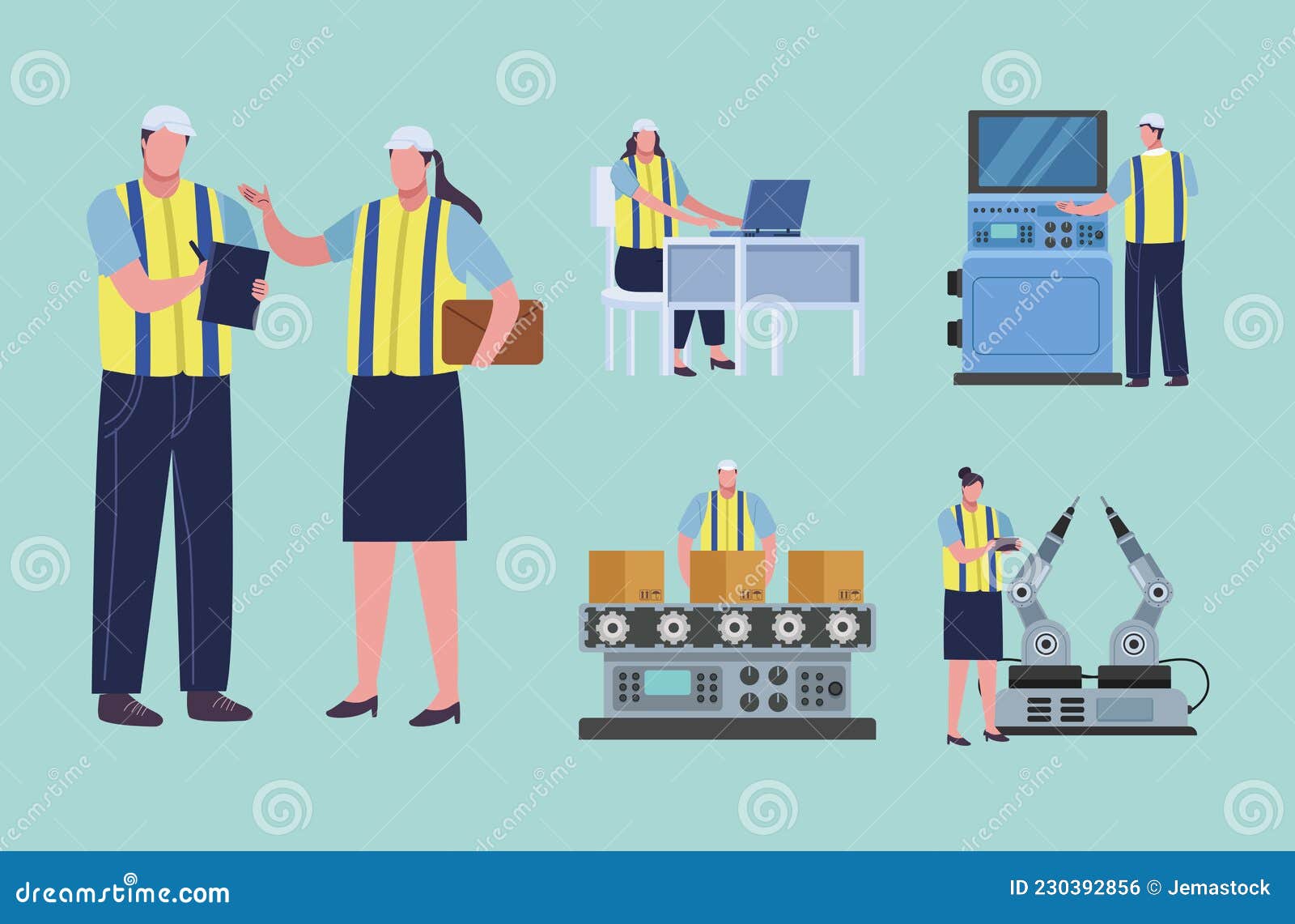Production six workers stock vector. Illustration of coworkers - 230392856