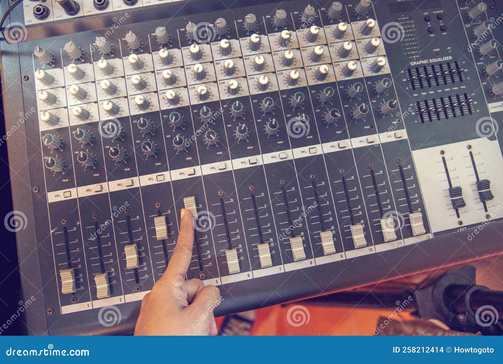 Production Sound Engineer Woman Hands Adjusting Volume Equalizer Voice ...