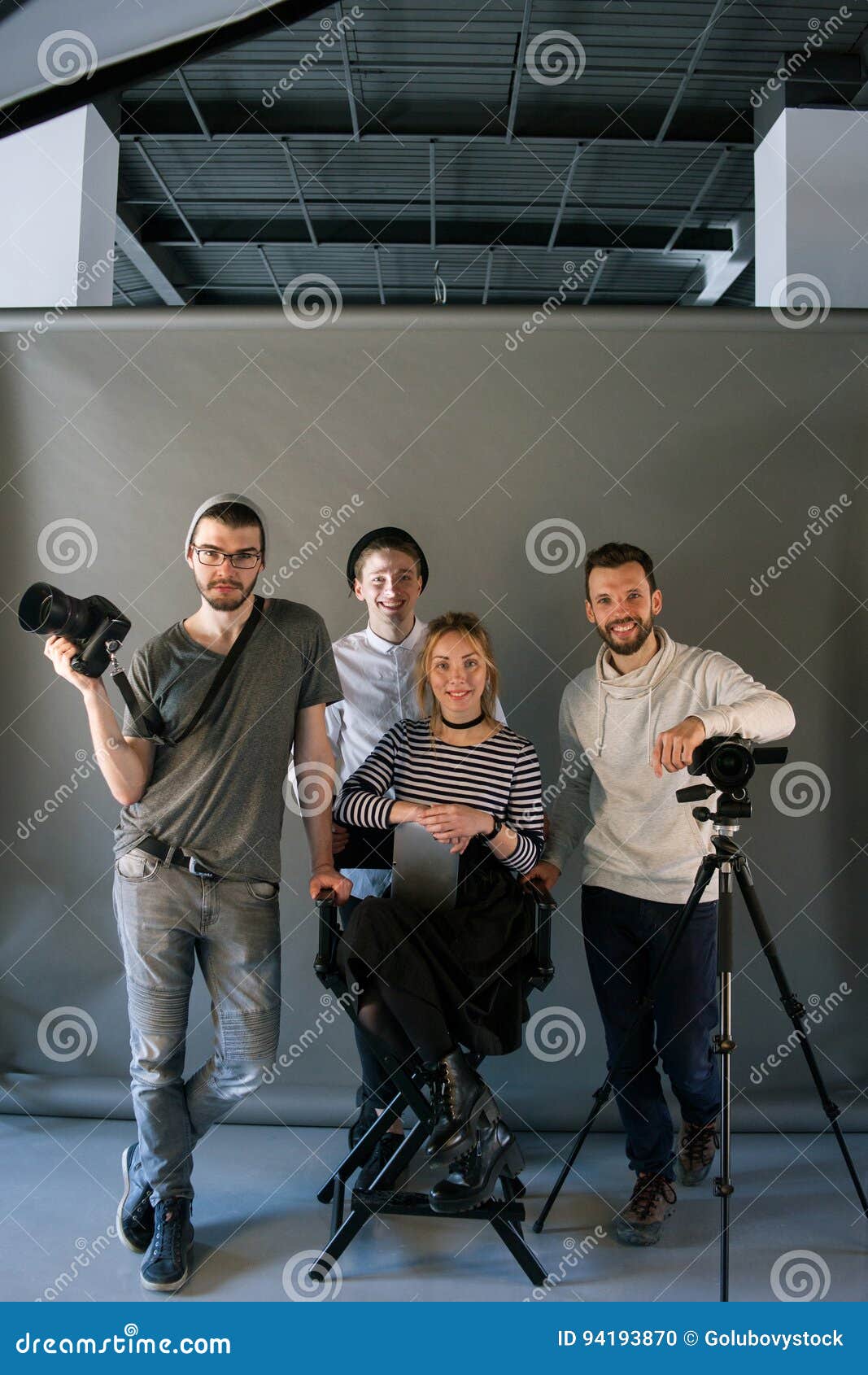 Production Team Posing in Studio Stock Photo - Image of hipster ...