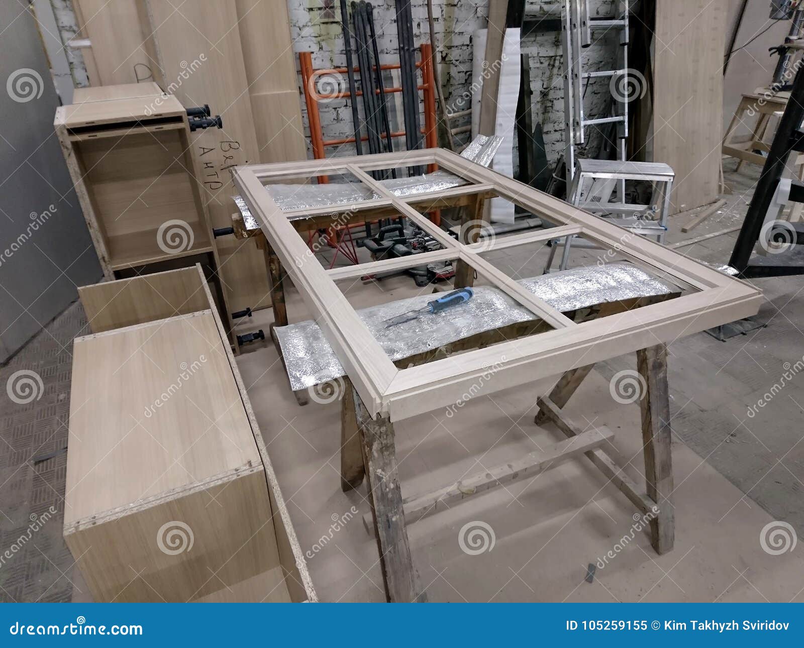 Production of a Window Frame in a Carpentry Shop Stock Image - Image of ...