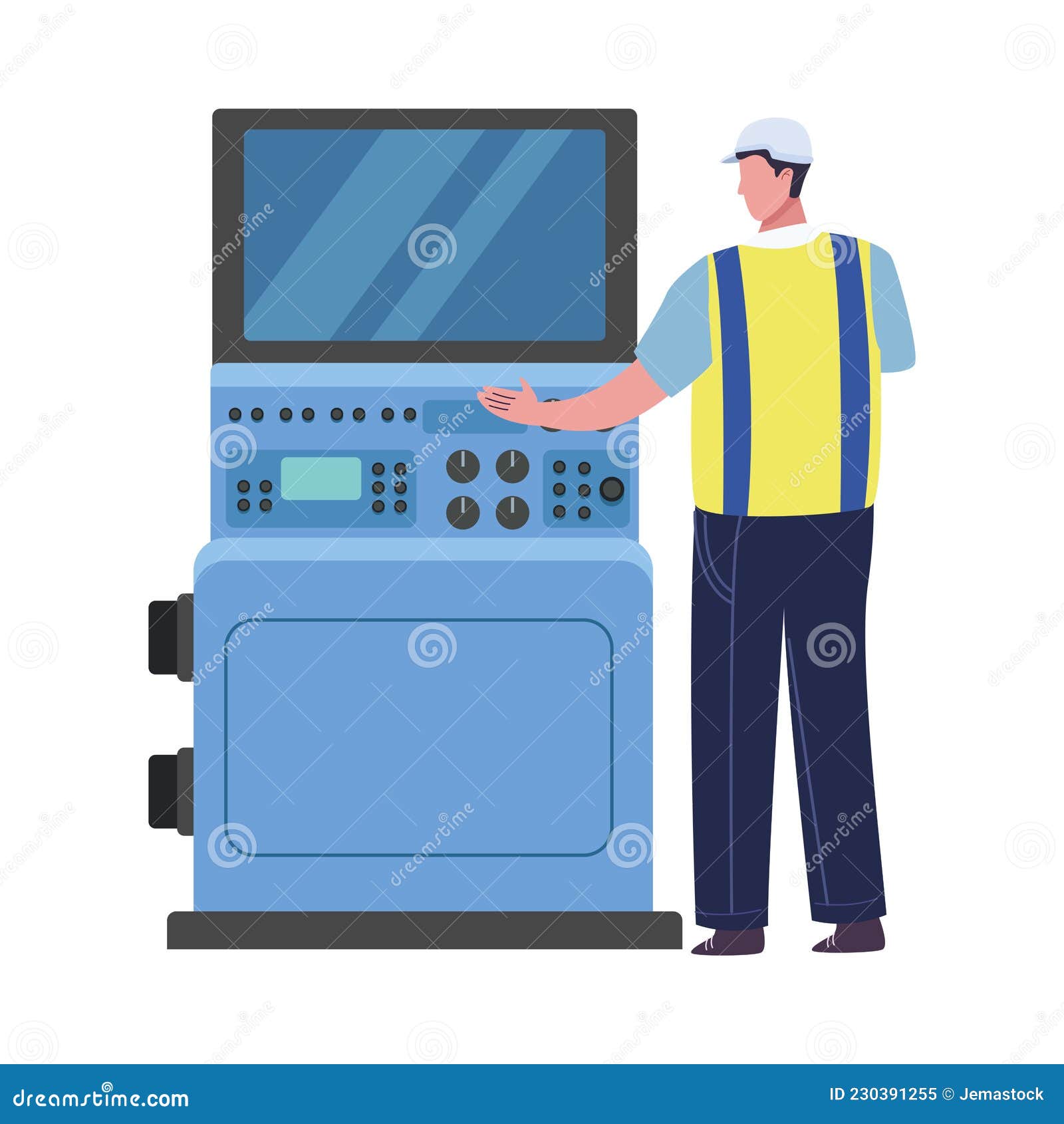 Production Worker Operating Machine Stock Vector - Illustration of ...