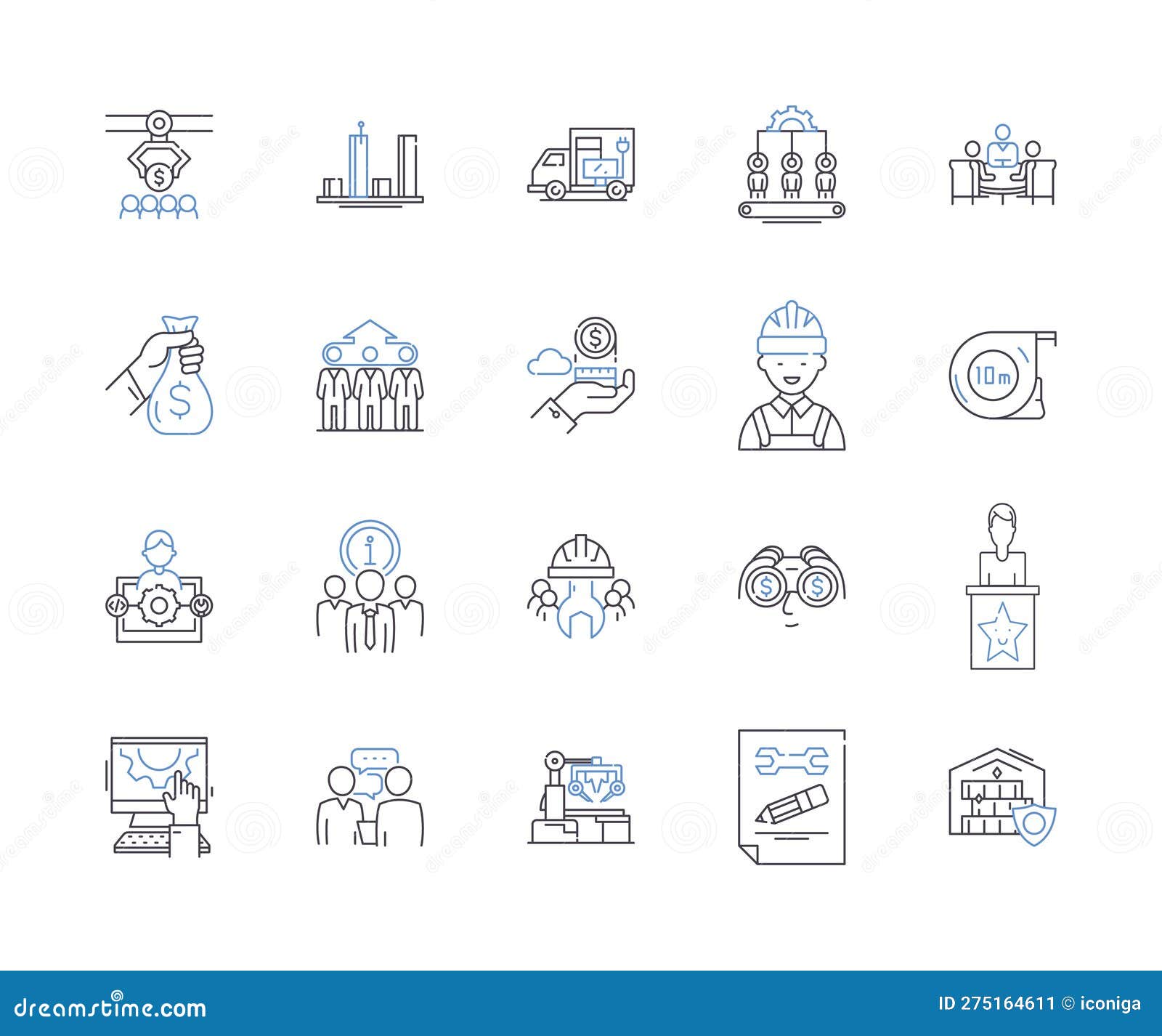 Production Workflow Outline Icons Collection. Manufacture, Process ...