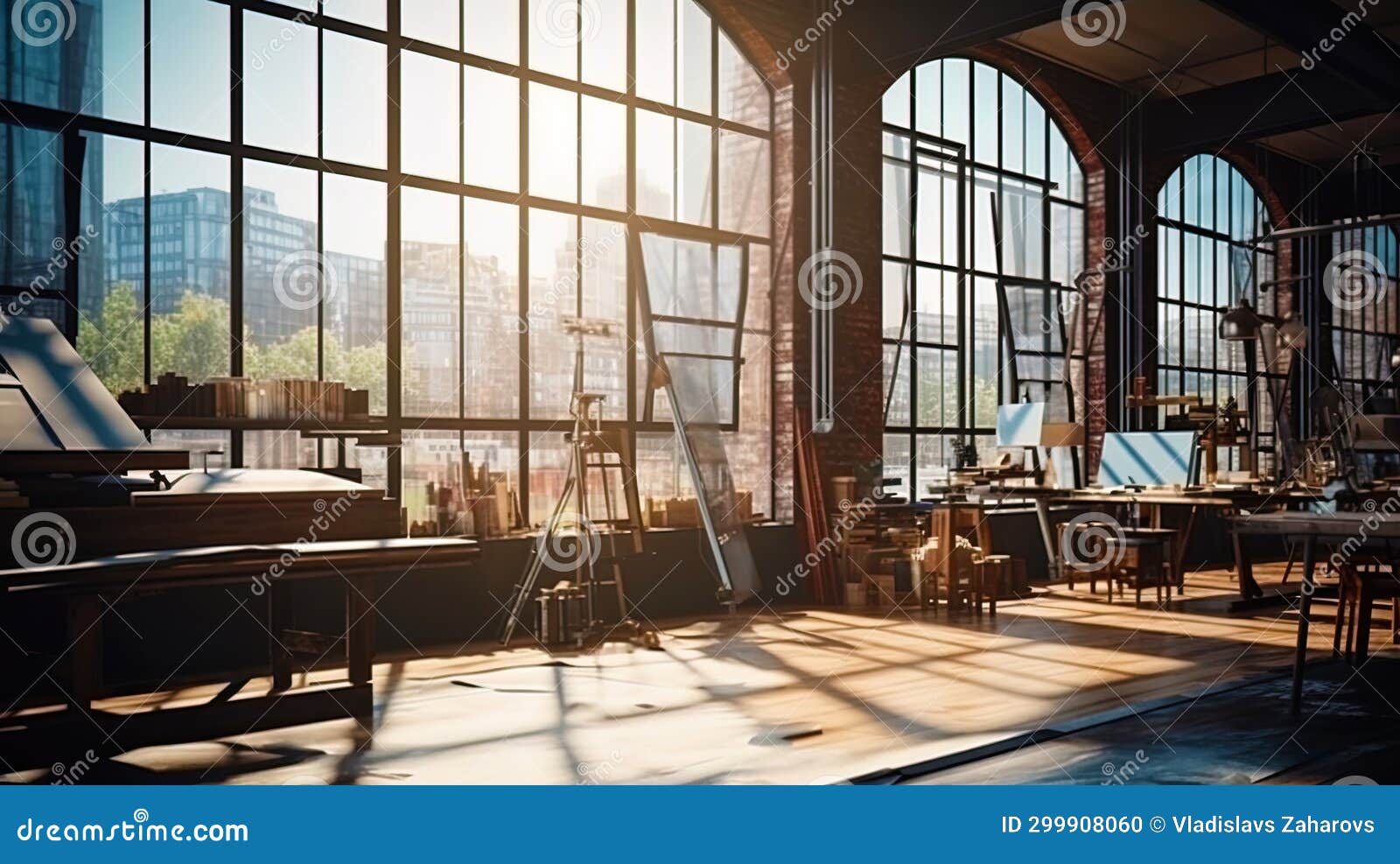 Production Workshop with Massive Windows Stock Illustration ...