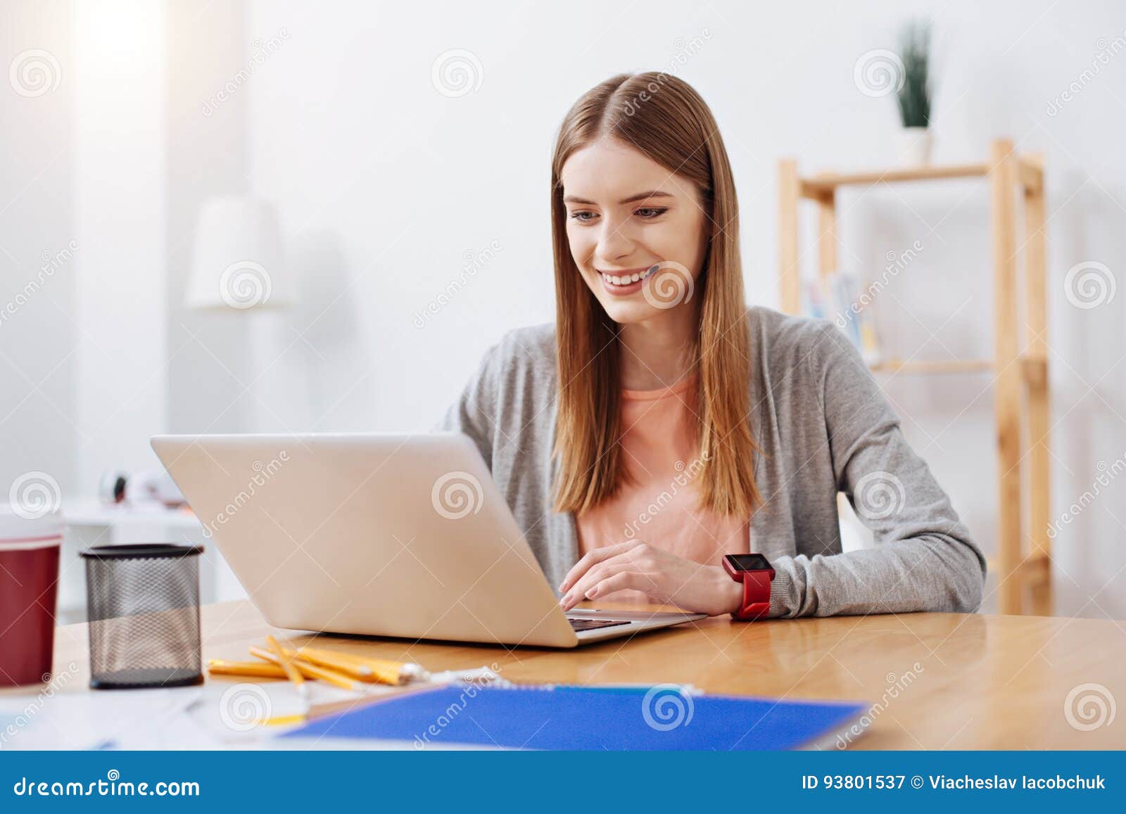 Productive Cheerful Girl Focused on Her Task Stock Image - Image of ...