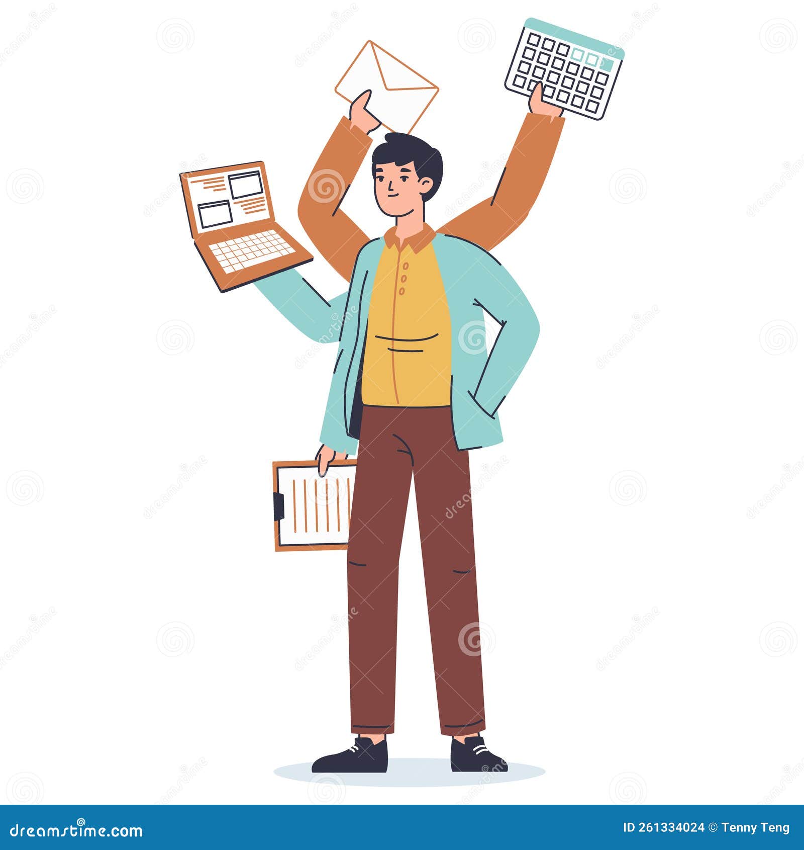 Productive Multitasking Businessman. Busy Office Worker with Many Hands ...