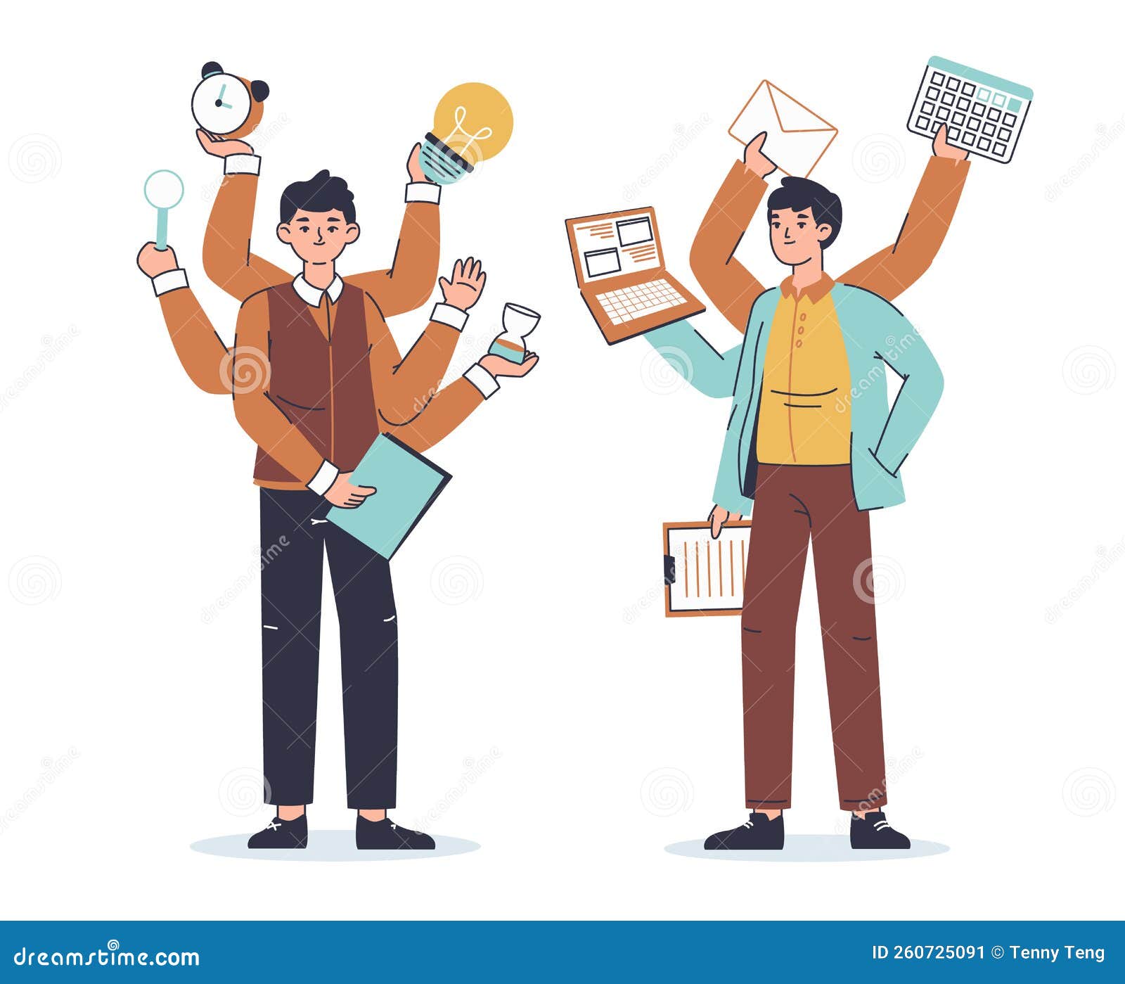 Productive, Multitasking Office Workers with Many Hands. Successful ...