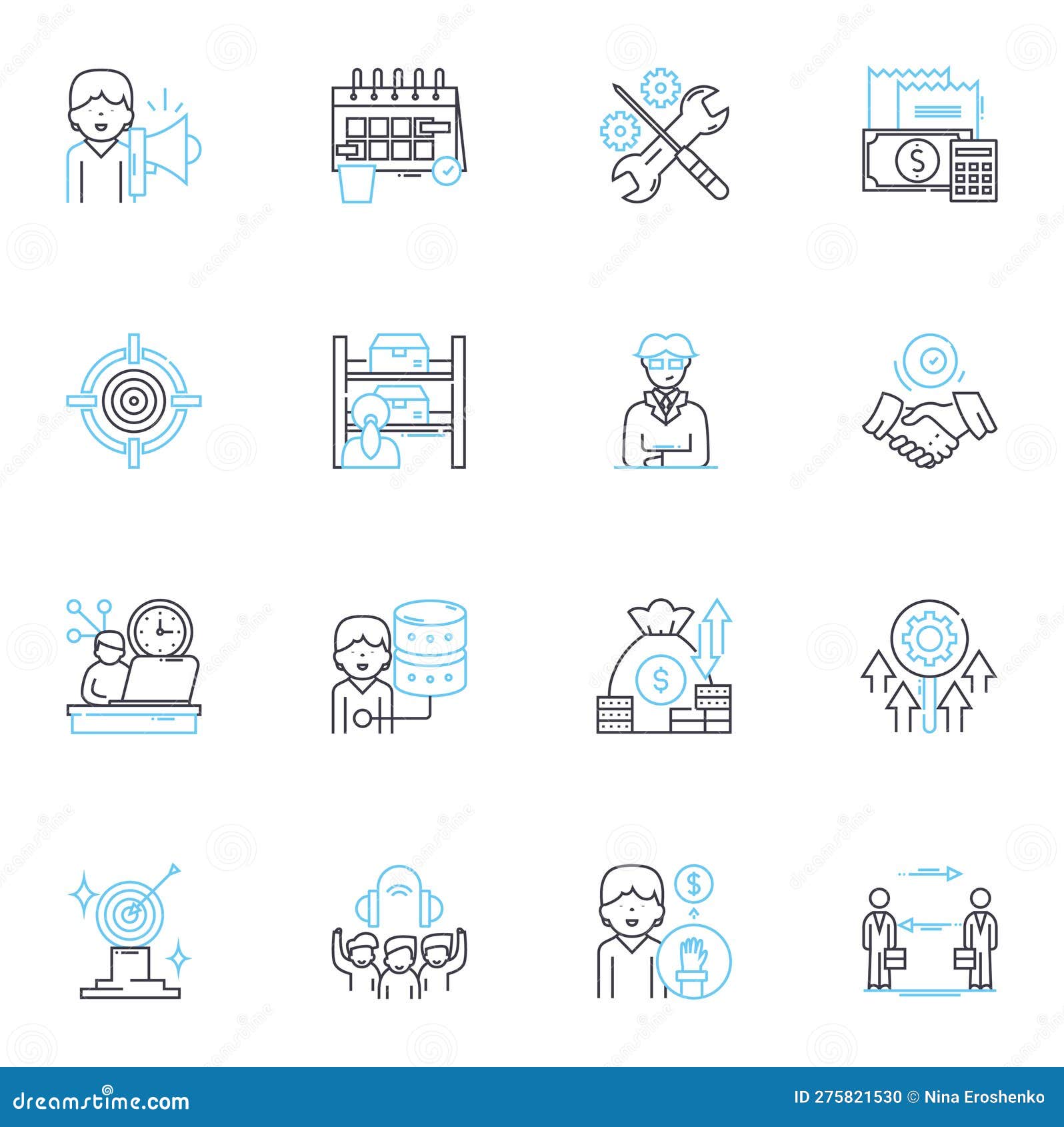 Productive Space Linear Icons Set. Workspace, Efficiency, Focus ...