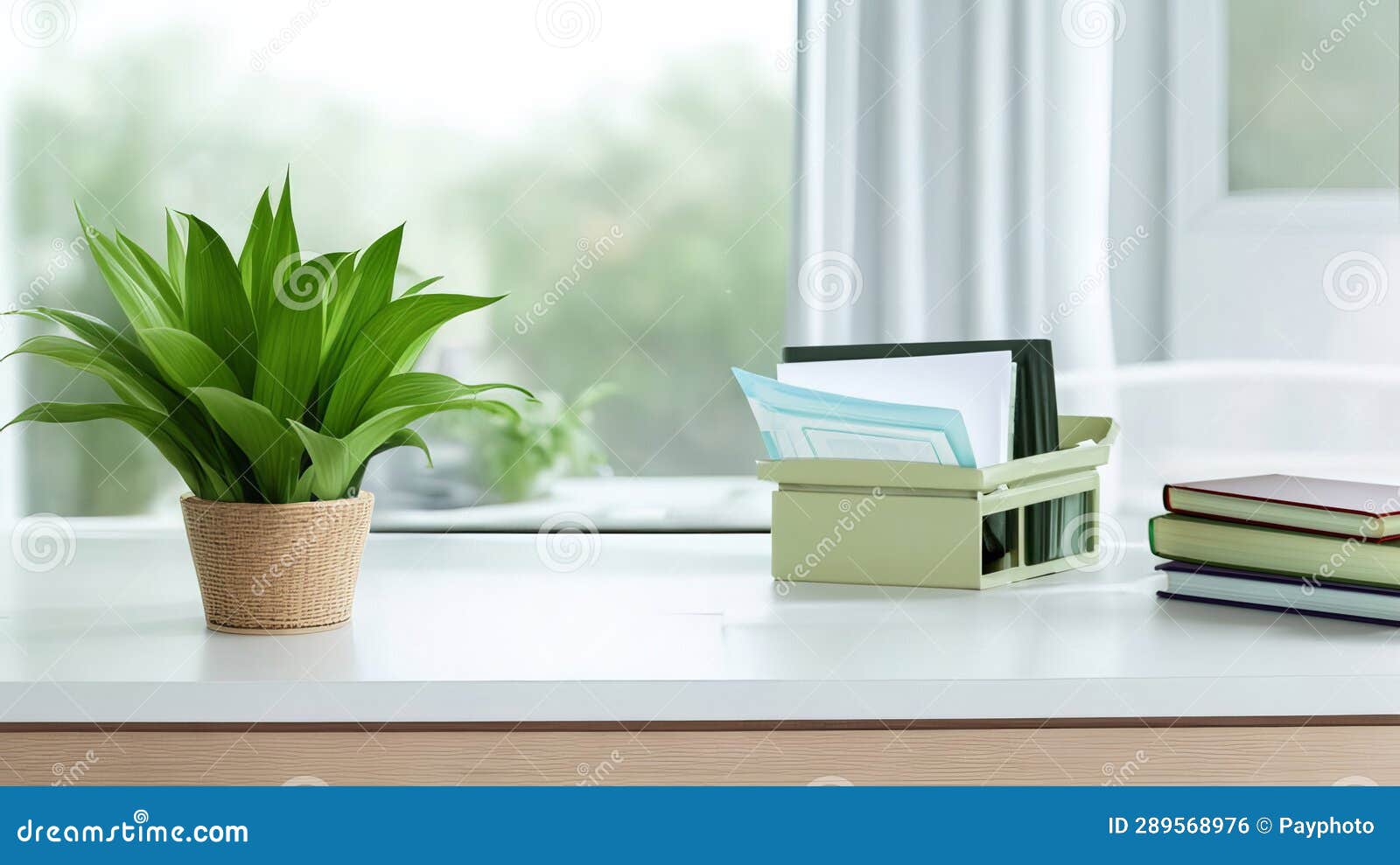 Productive Study Table Setup: Books, Glasses, Potted Plant, and Ample ...