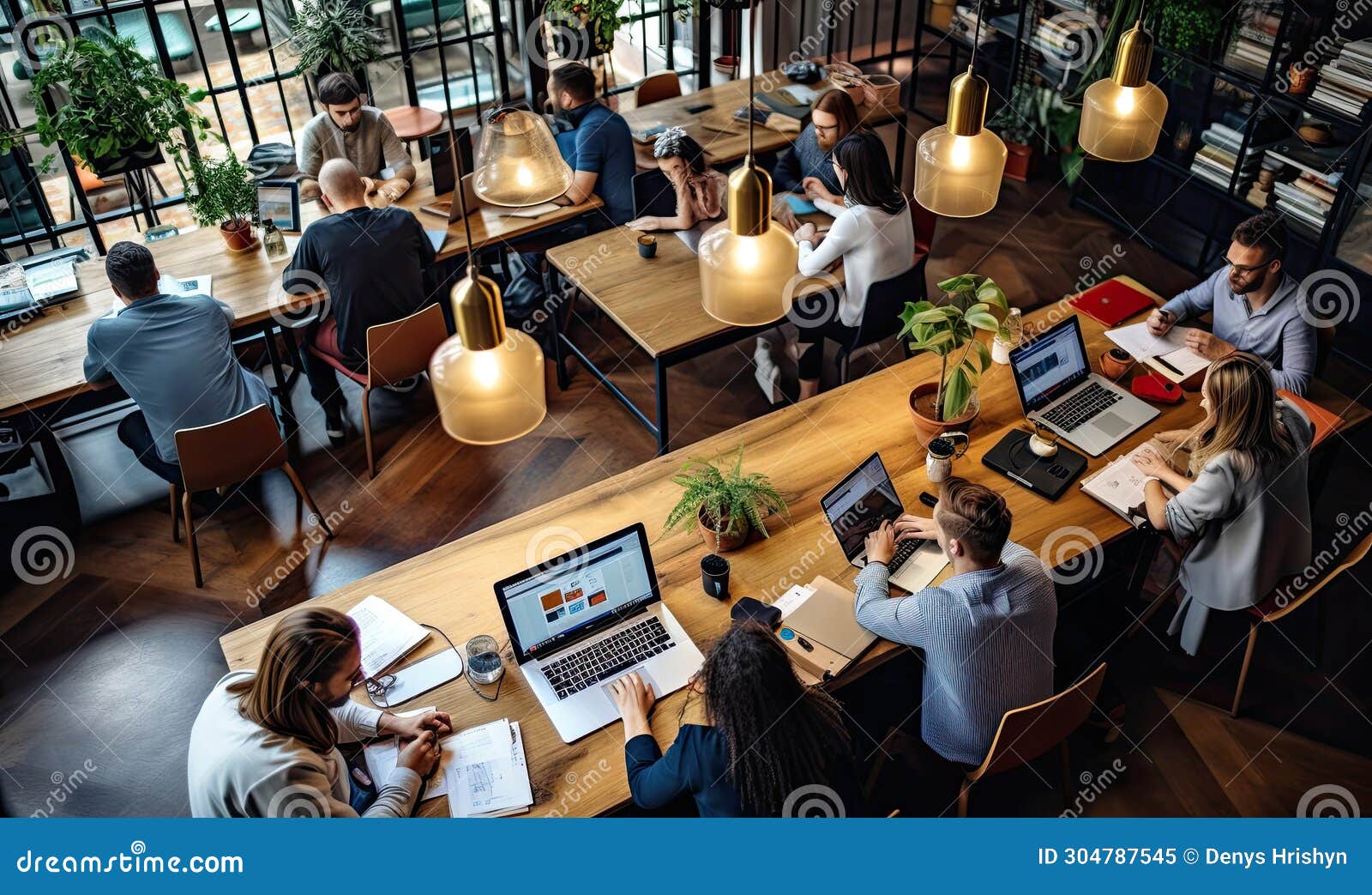 A Productive Team Collaborating on Laptops Stock Illustration ...