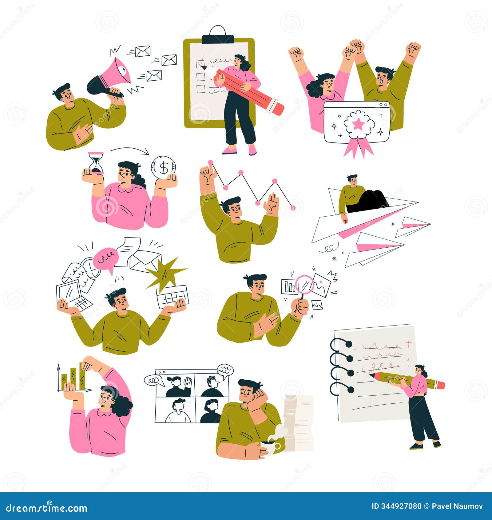 Productive Workflow with Man and Woman Managing Task Vector Set Stock ...