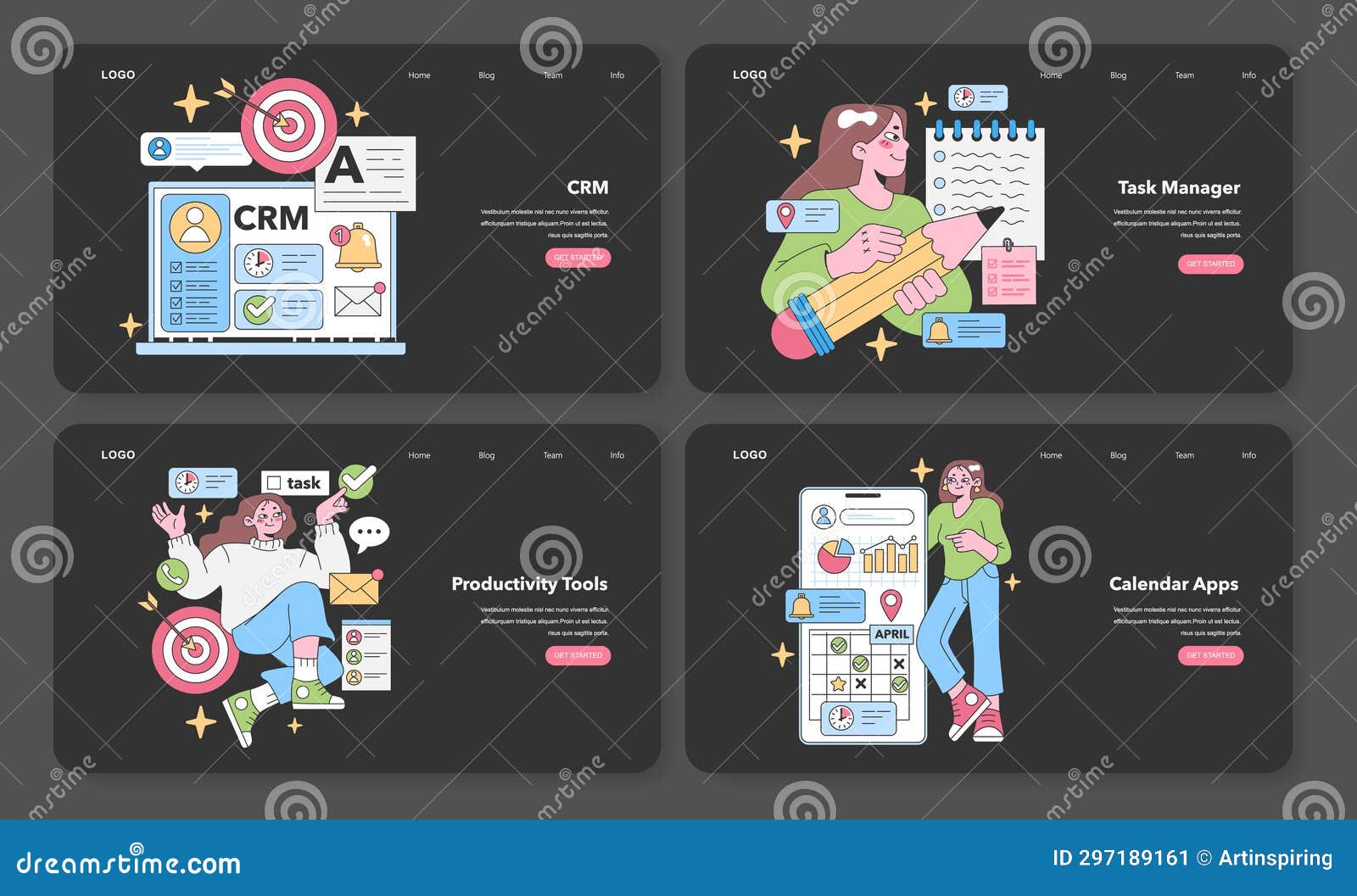 Productivity Apps Set. Flat Vector Illustration. Stock Vector ...