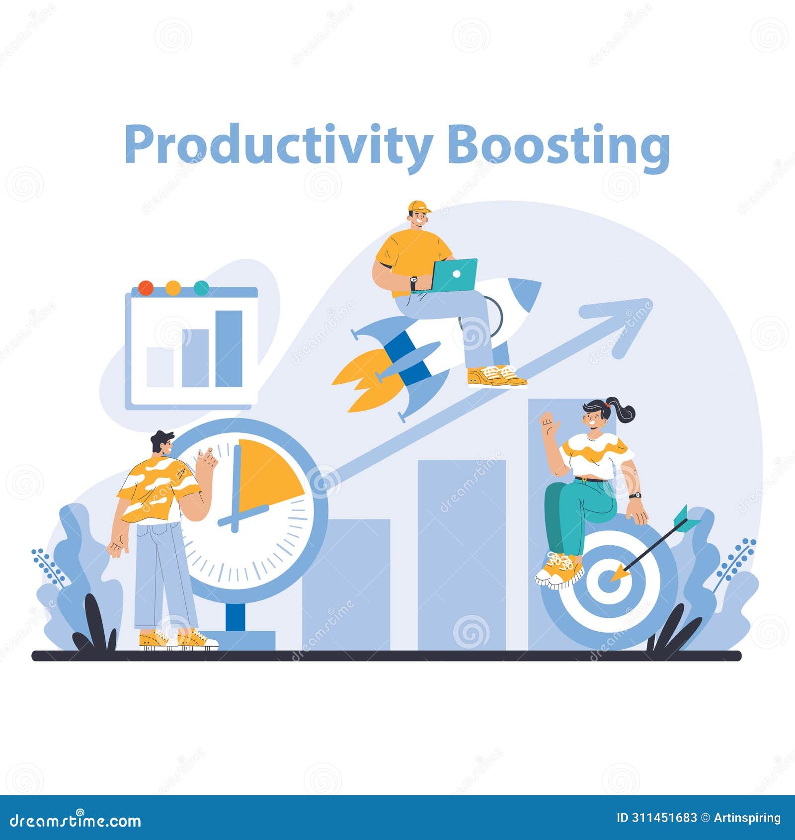 Productivity Boosting Concept. Flat Vector Illustration Stock Vector ...