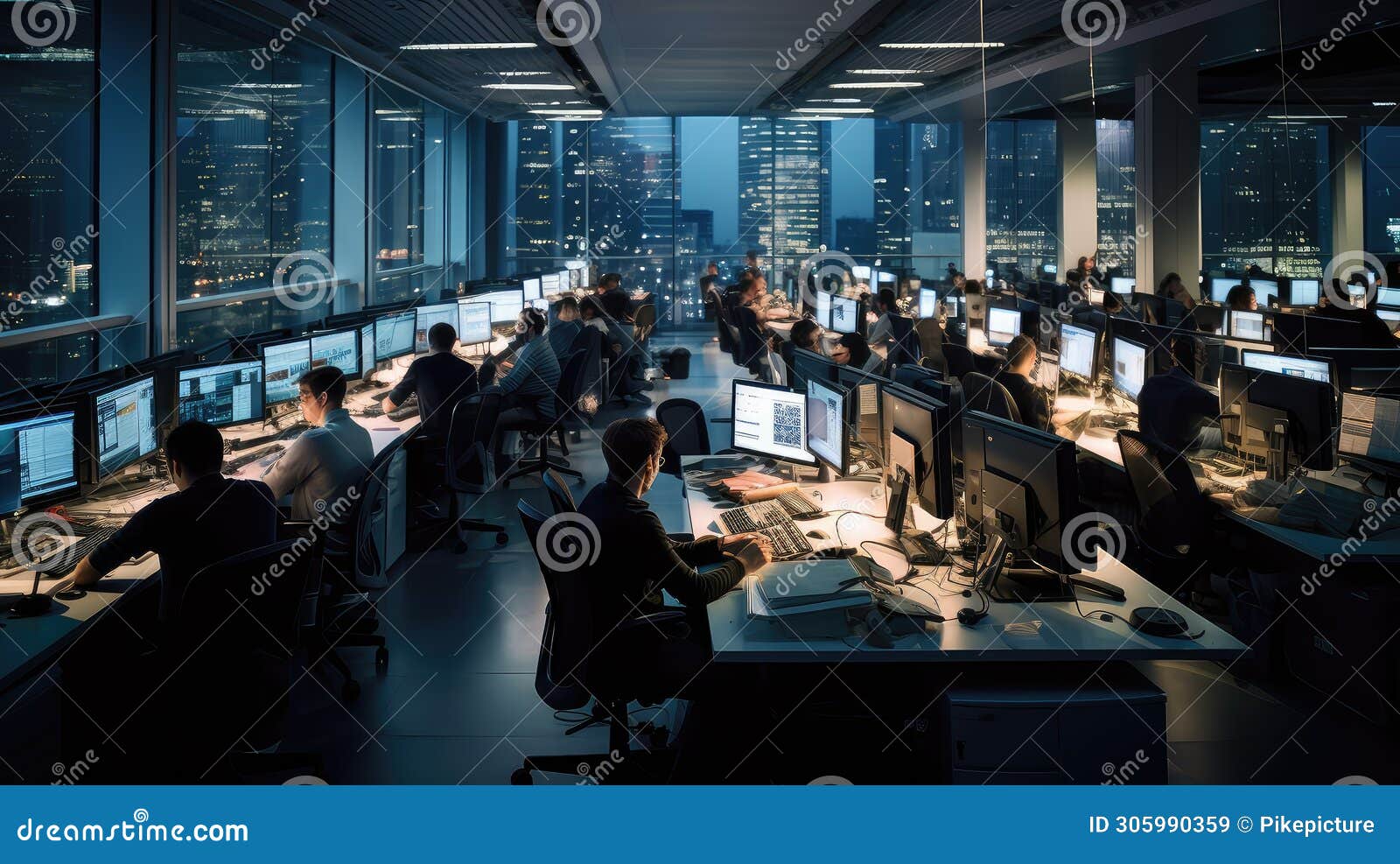 Productivity Busy Office Computers Stock Illustration - Illustration of ...