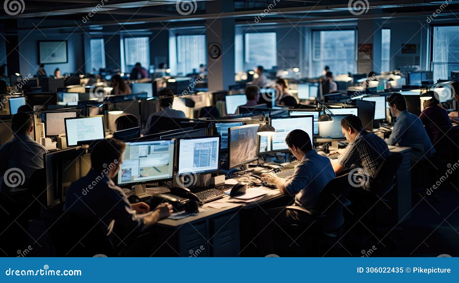 Productivity Busy Office Computers Stock Illustration - Illustration of ...