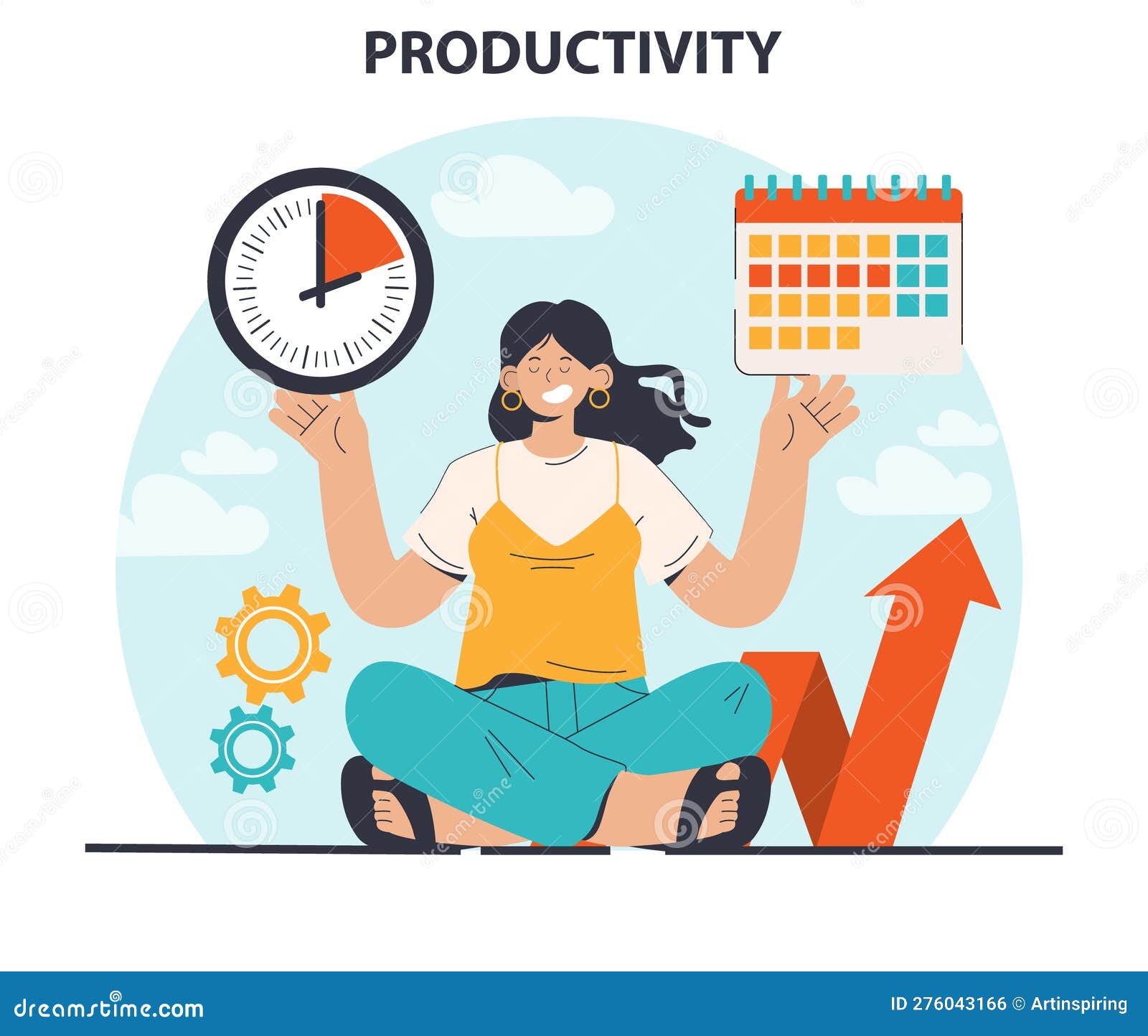 Productivity Concept. Character Worktime Optimization Stock Vector ...