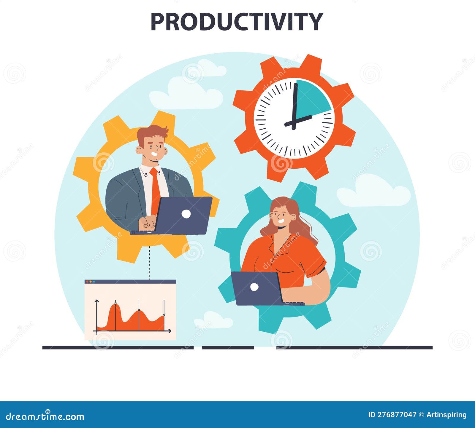 Productivity Concept. Character Worktime Optimization Stock Illustration - Illustration of flat ...