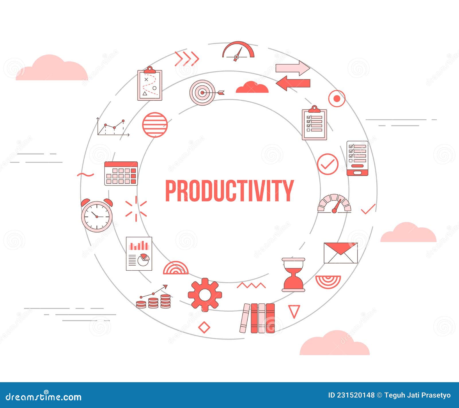 Productivity Concept with Icon Set Template Banner and Circle Round ...