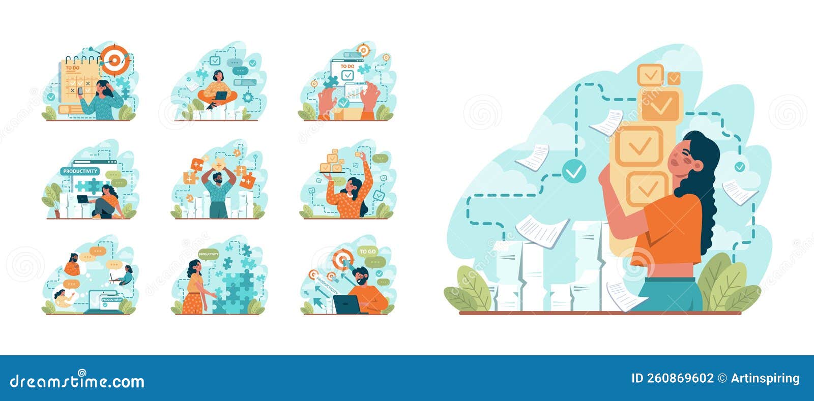 Productivity Concept Set. Employee Job Performance Efficiency Stock ...