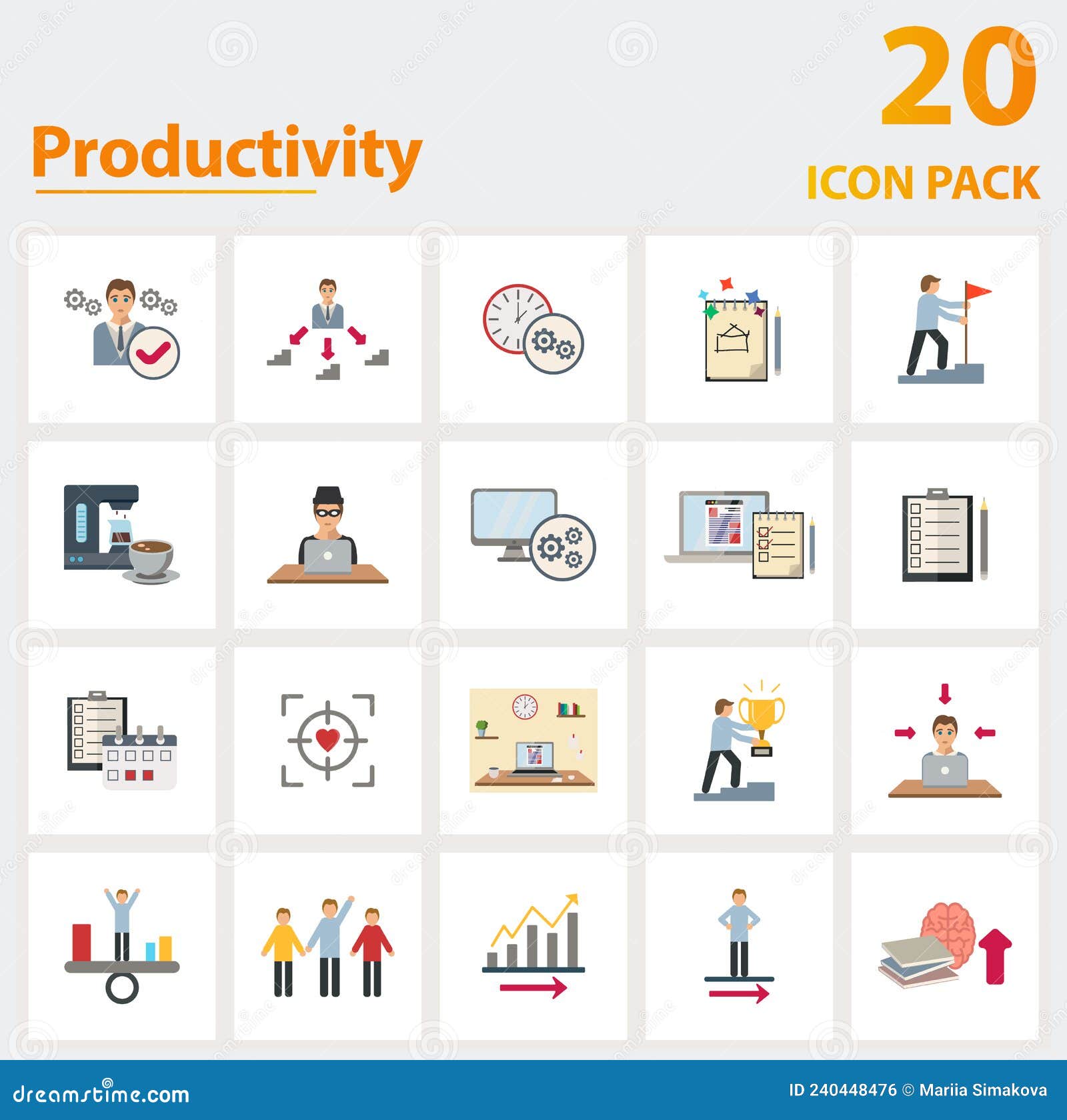 Productivity Icon Set. Collection of Simple Elements Such As the Skill ...