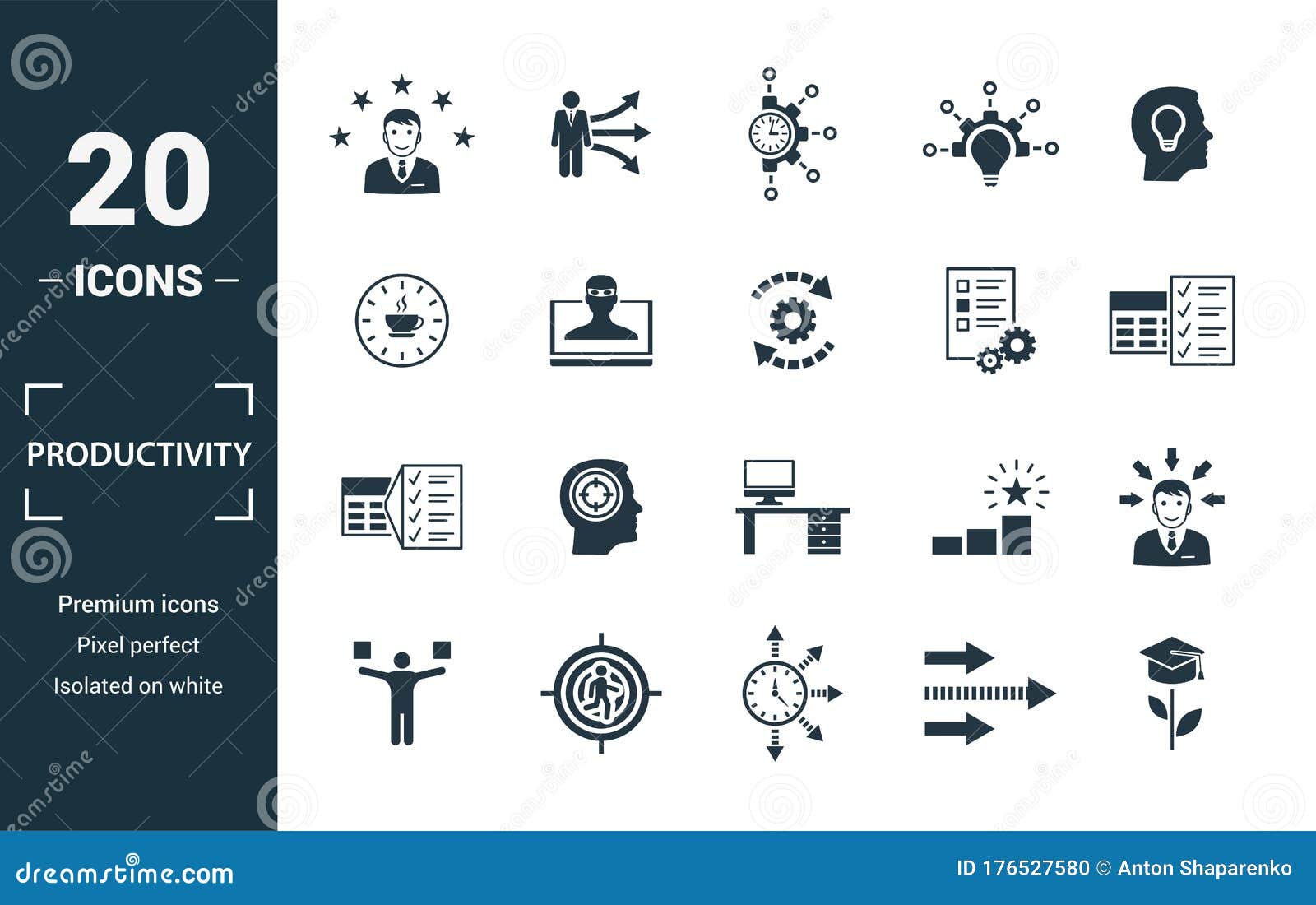 Productivity Icon Set. Include Creative Elements Skill, Time Management ...