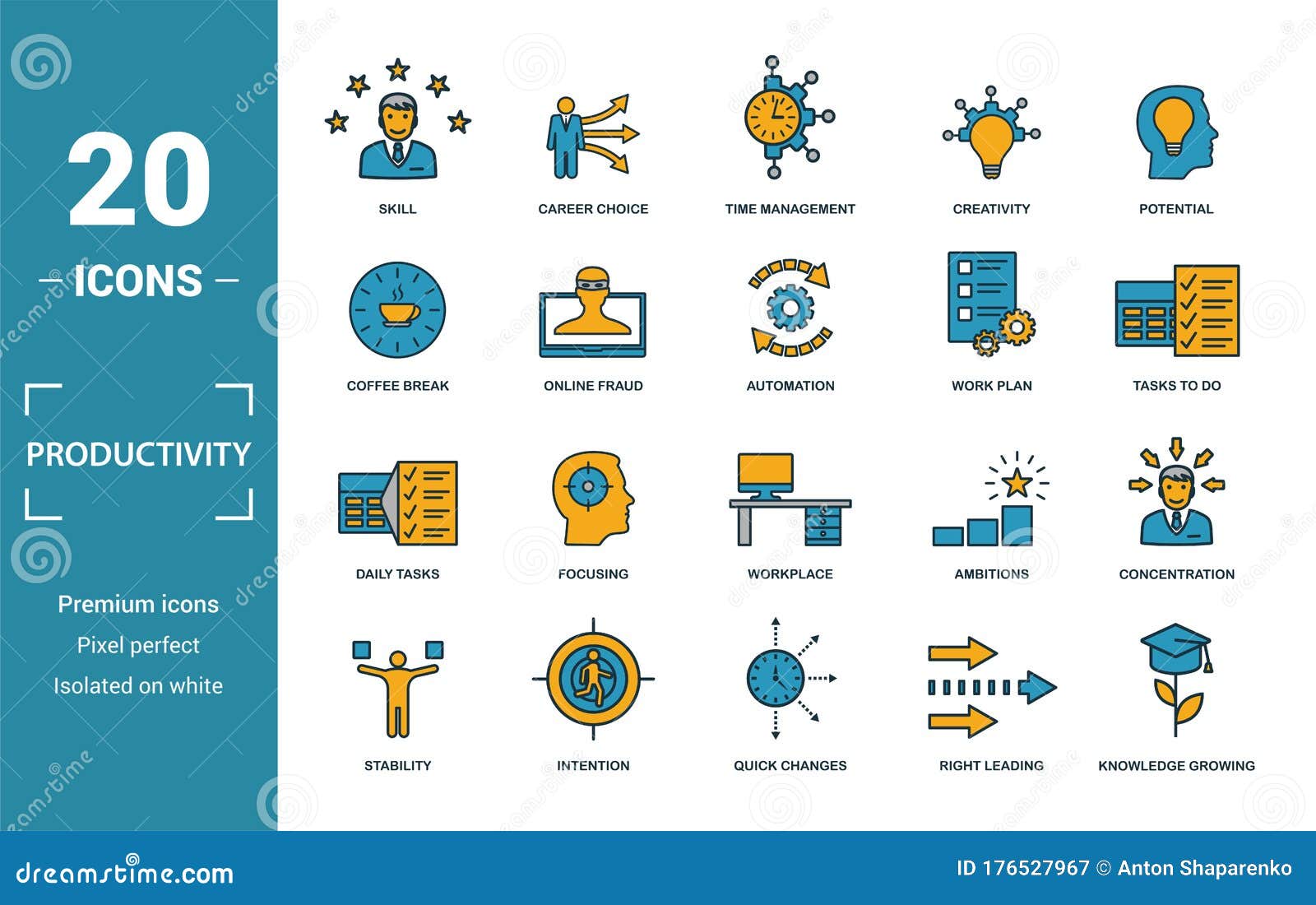 Productivity Icon Set. Include Creative Elements Skill, Time Management ...