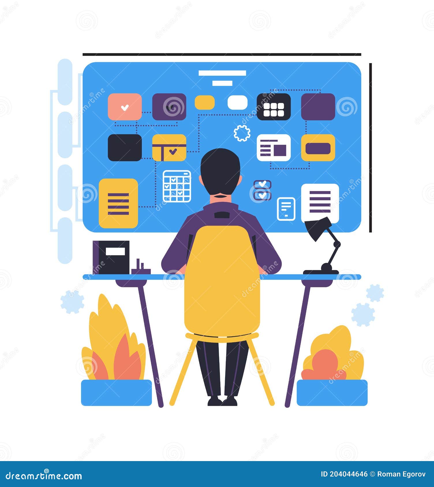 Productivity Improvement Time Management. Man Sitting at Table ...