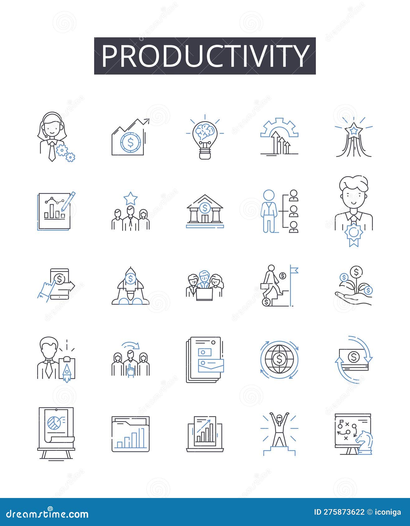 Productivity Line Icons Collection. Efficiency, Efficacy, Effectiveness ...