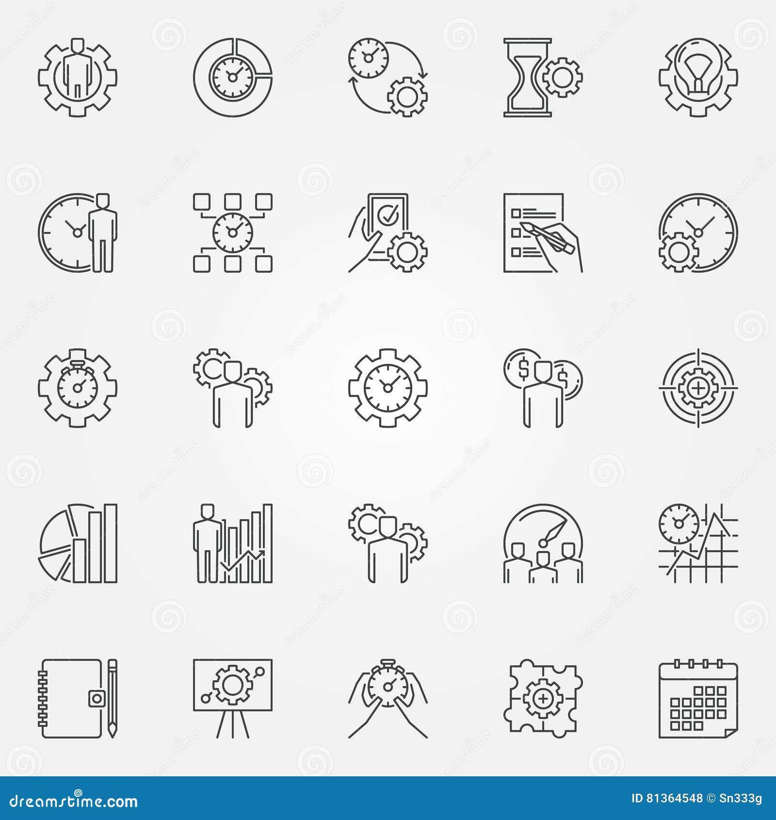 Productivity Line Icons Set Stock Vector - Illustration of improvement ...