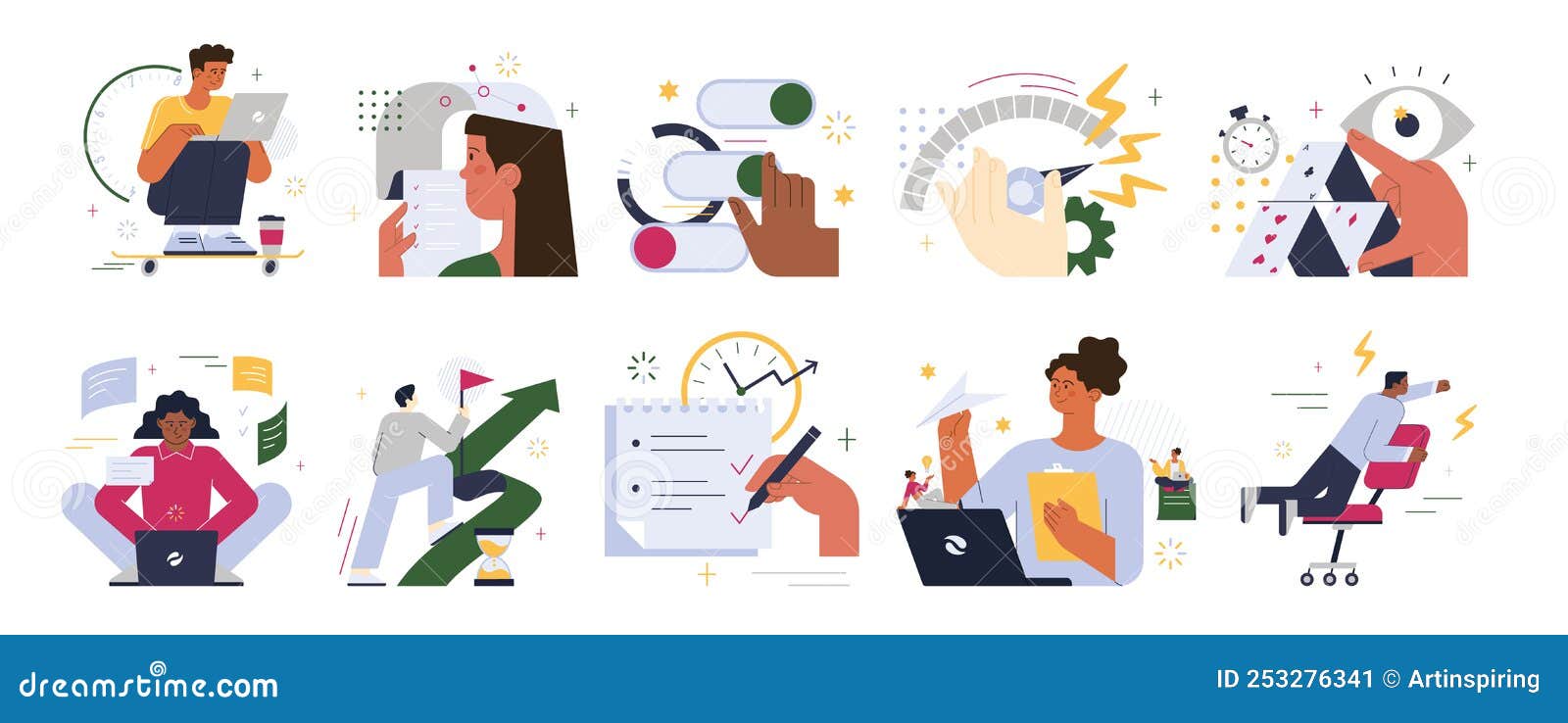 Productivity Set. Employee Job Performance Efficiency Stock Vector ...