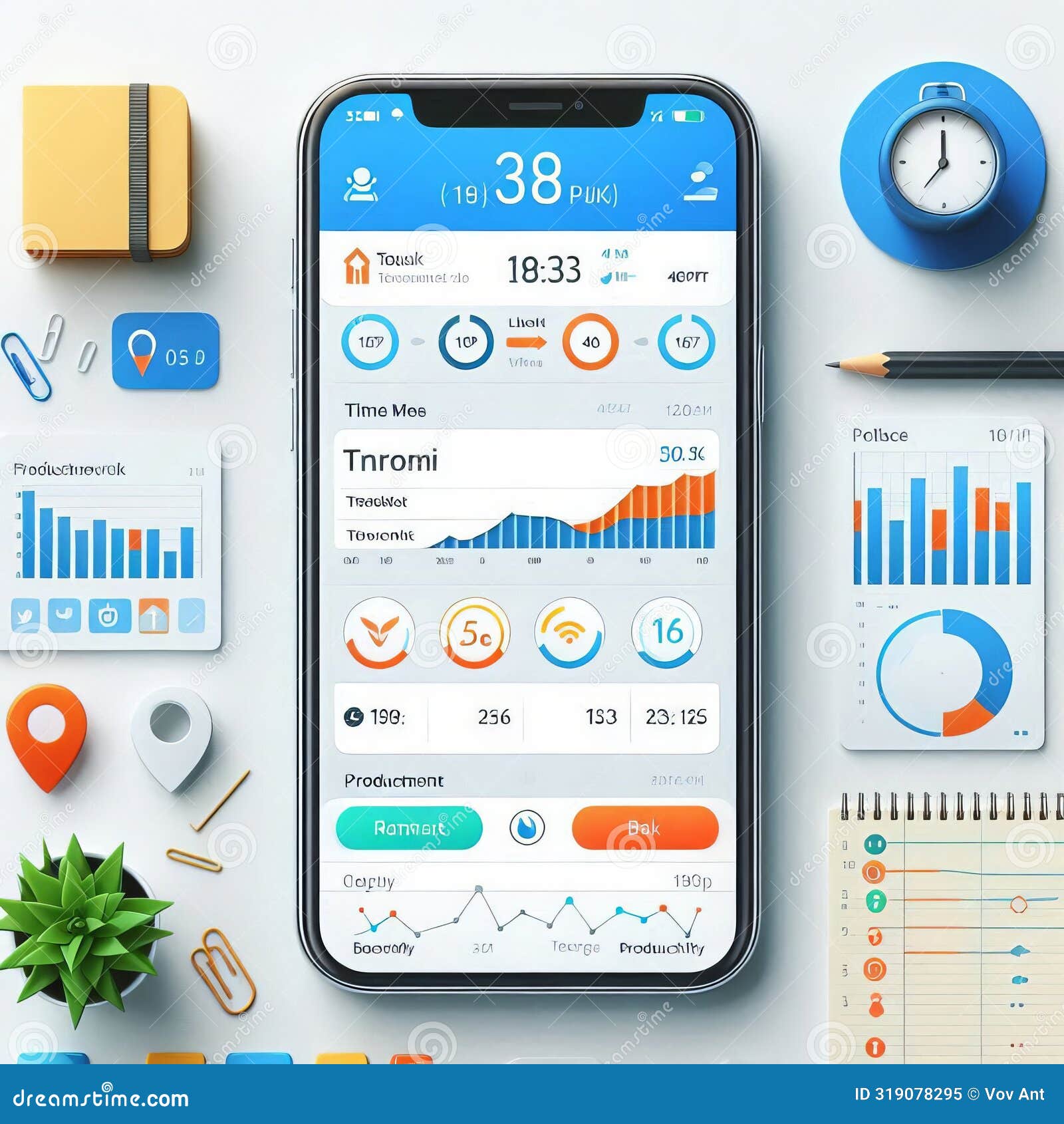 Productivity Tracking App Interface with Task List, Ti Stock Image ...