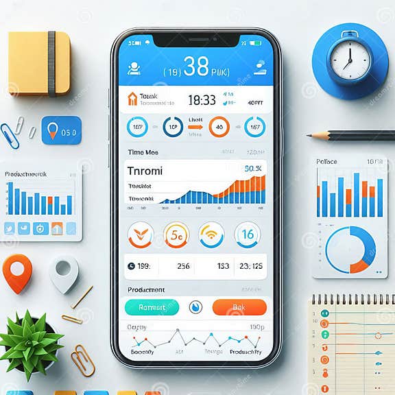 Productivity Tracking App Interface with Task List, Ti Stock Image ...