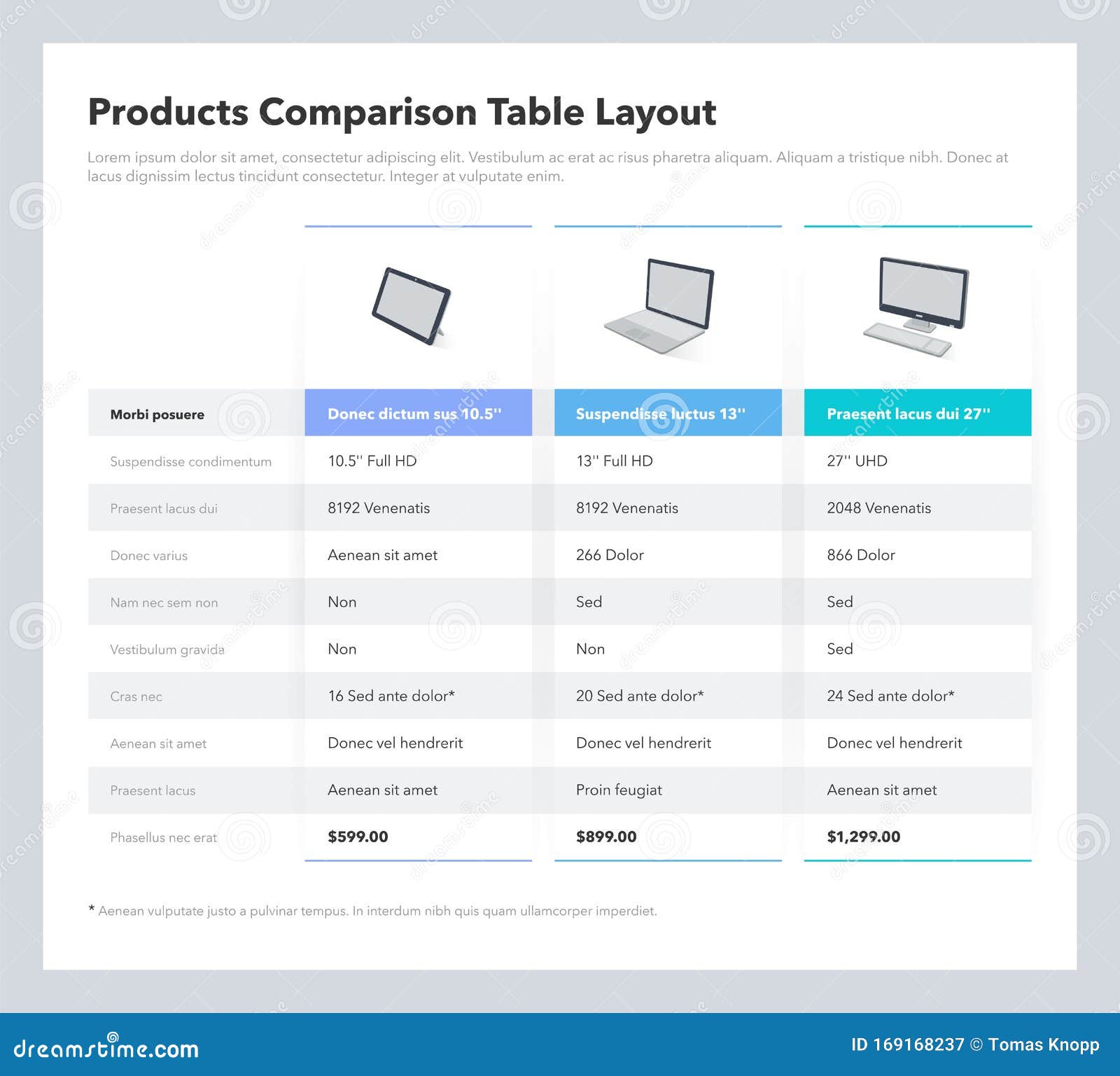 Products Comparison Table Layout with Place for Description Stock ...