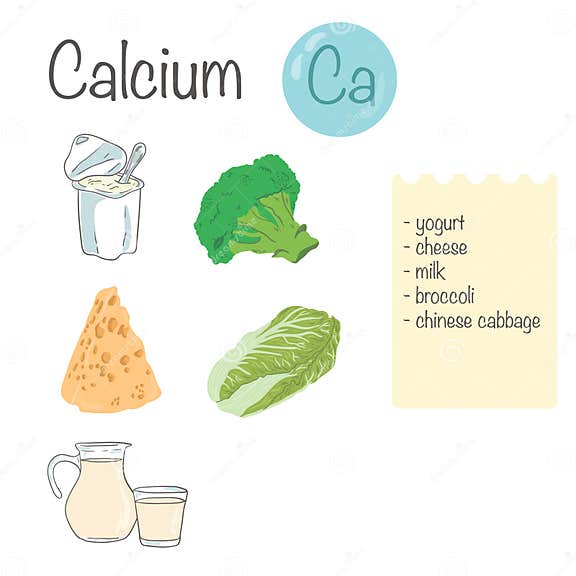 Products Containing Calcium Stock Illustration - Illustration of dairy ...