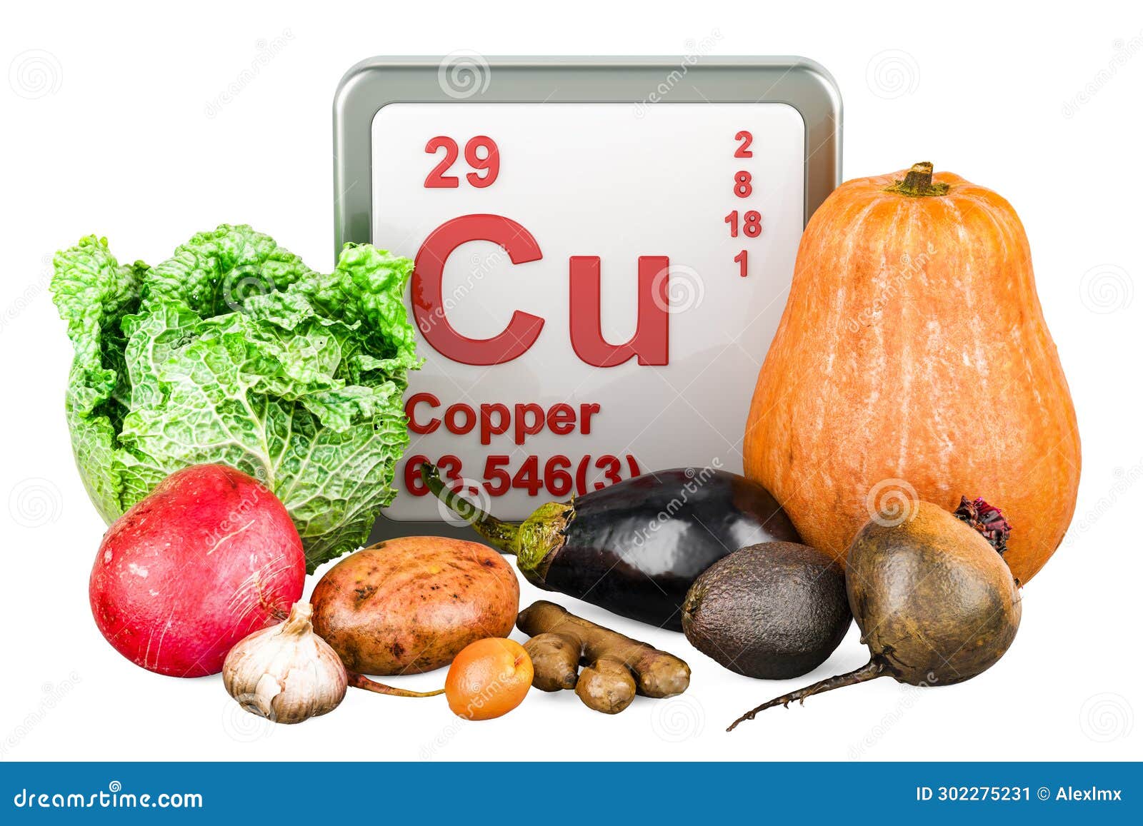 Products Containing Copper, Cu. 3D Rendering Stock Illustration ...