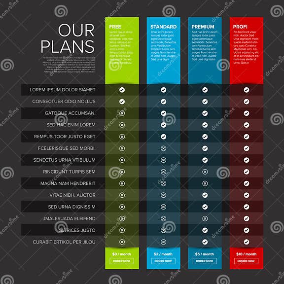 Products Feature List Table Stock Vector - Illustration of modern ...