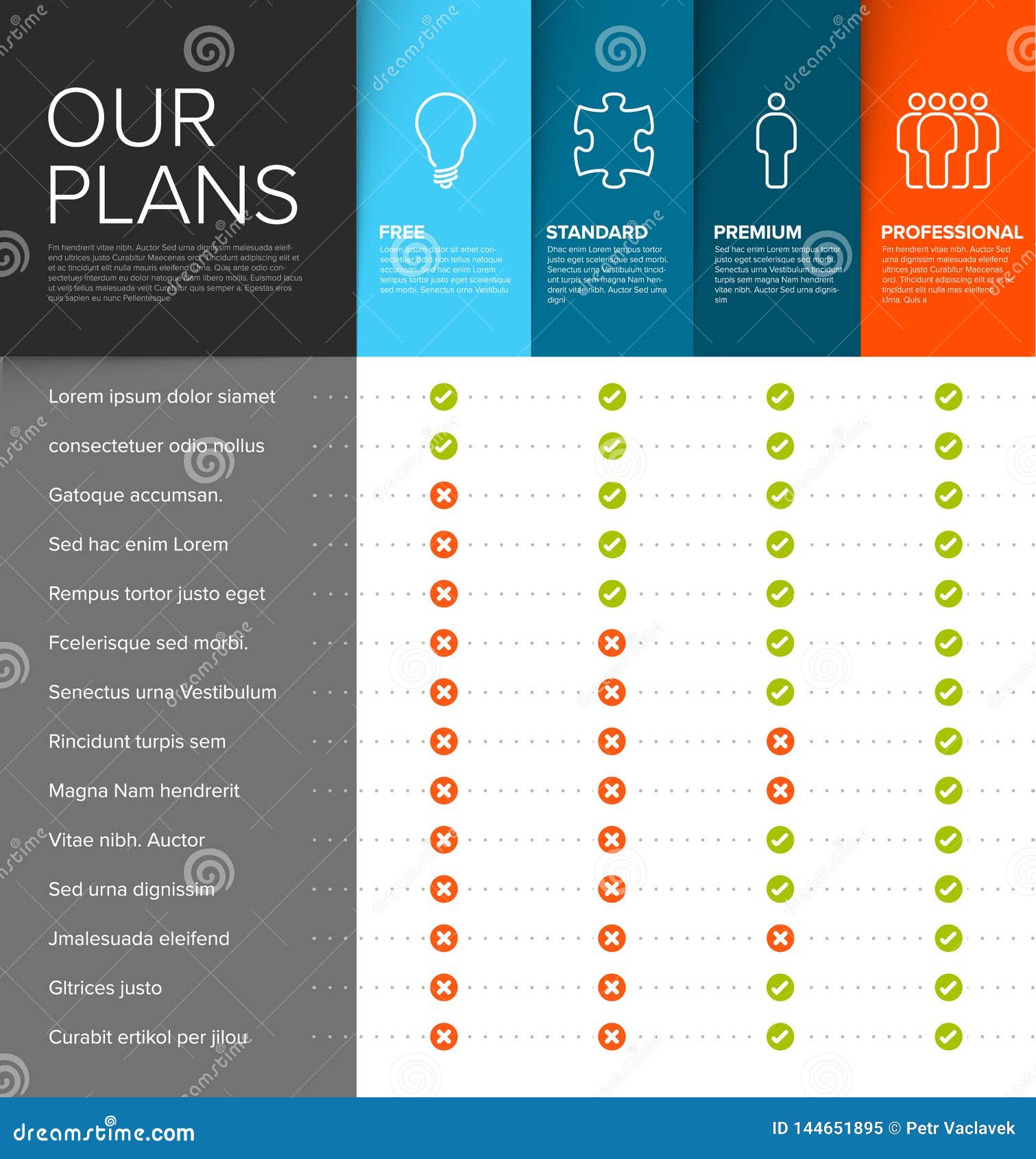 Products Features List Table Stock Vector - Illustration of blue ...