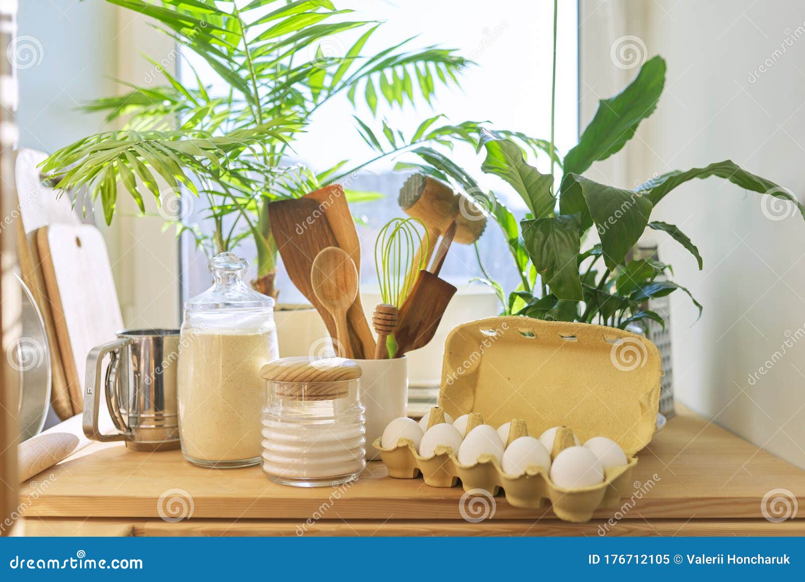 Products, Kitchen Utensils on the Table in Pantry Stock Image - Image ...