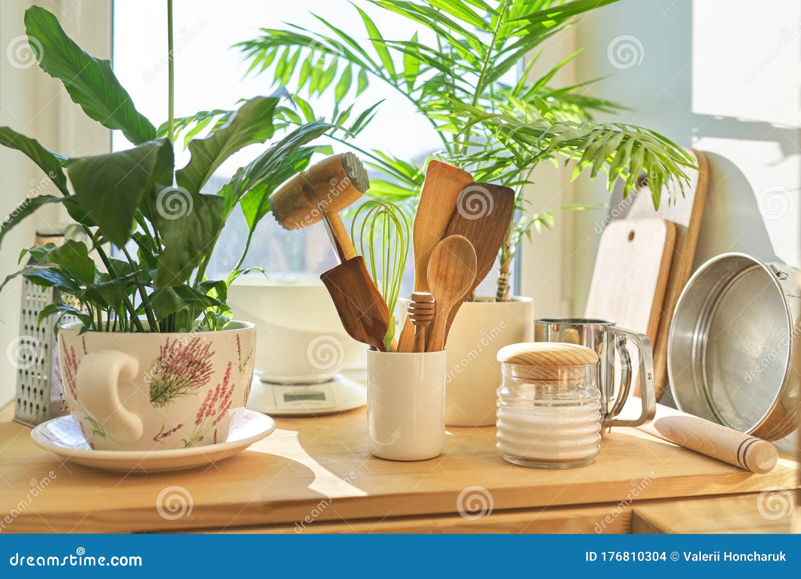Products, Kitchen Utensils on the Table in Pantry Stock Photo - Image ...
