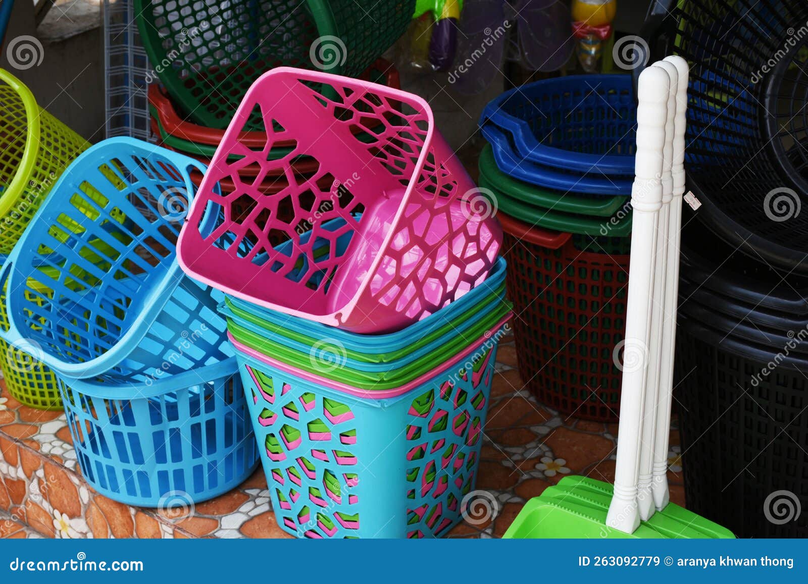 Products Made from Plastic for Home Use, Such As Baskets, Brooms ...