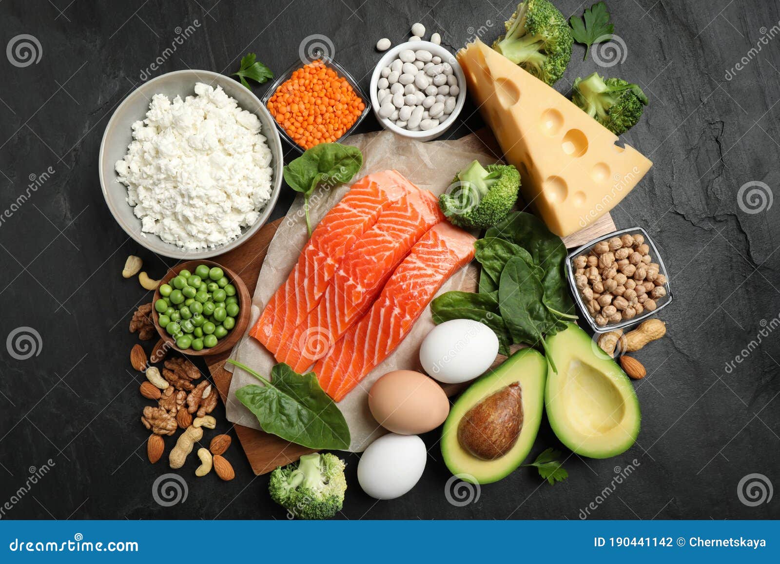 Products Rich in Protein on Table, Flat Lay Stock Photo - Image of meal ...