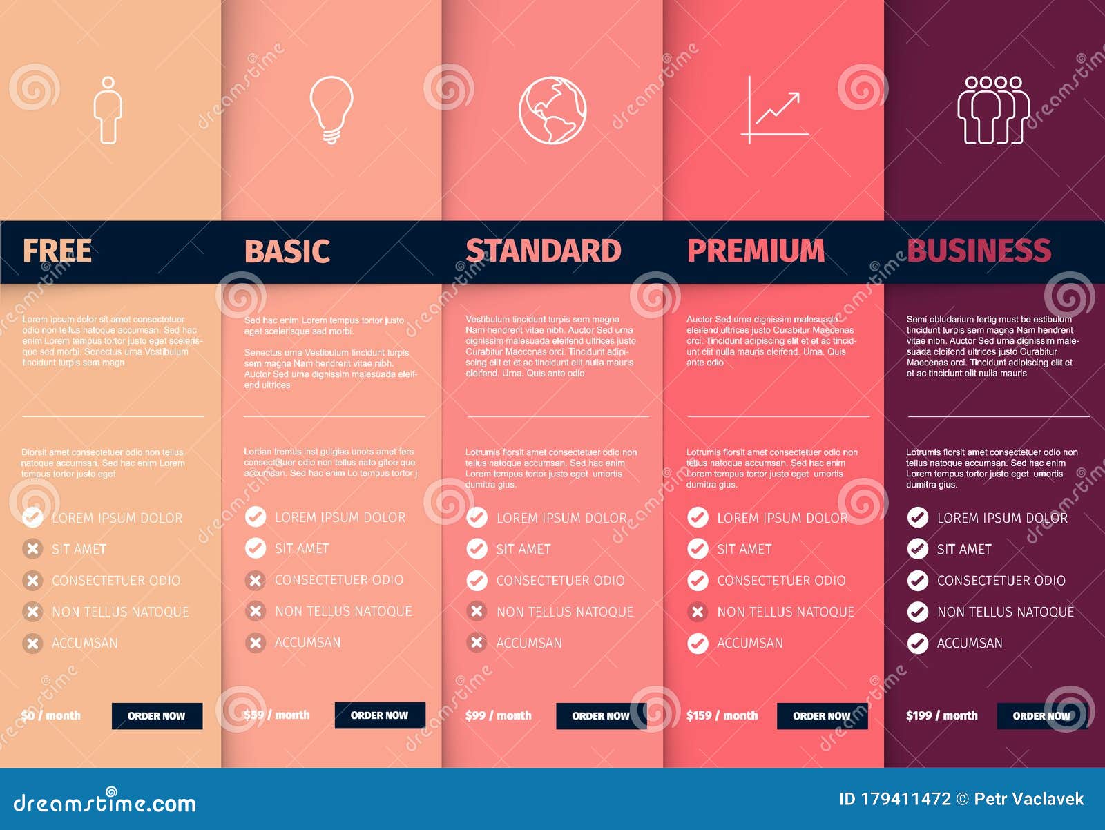 Products Versions Feature and Price List Table Stock Vector ...