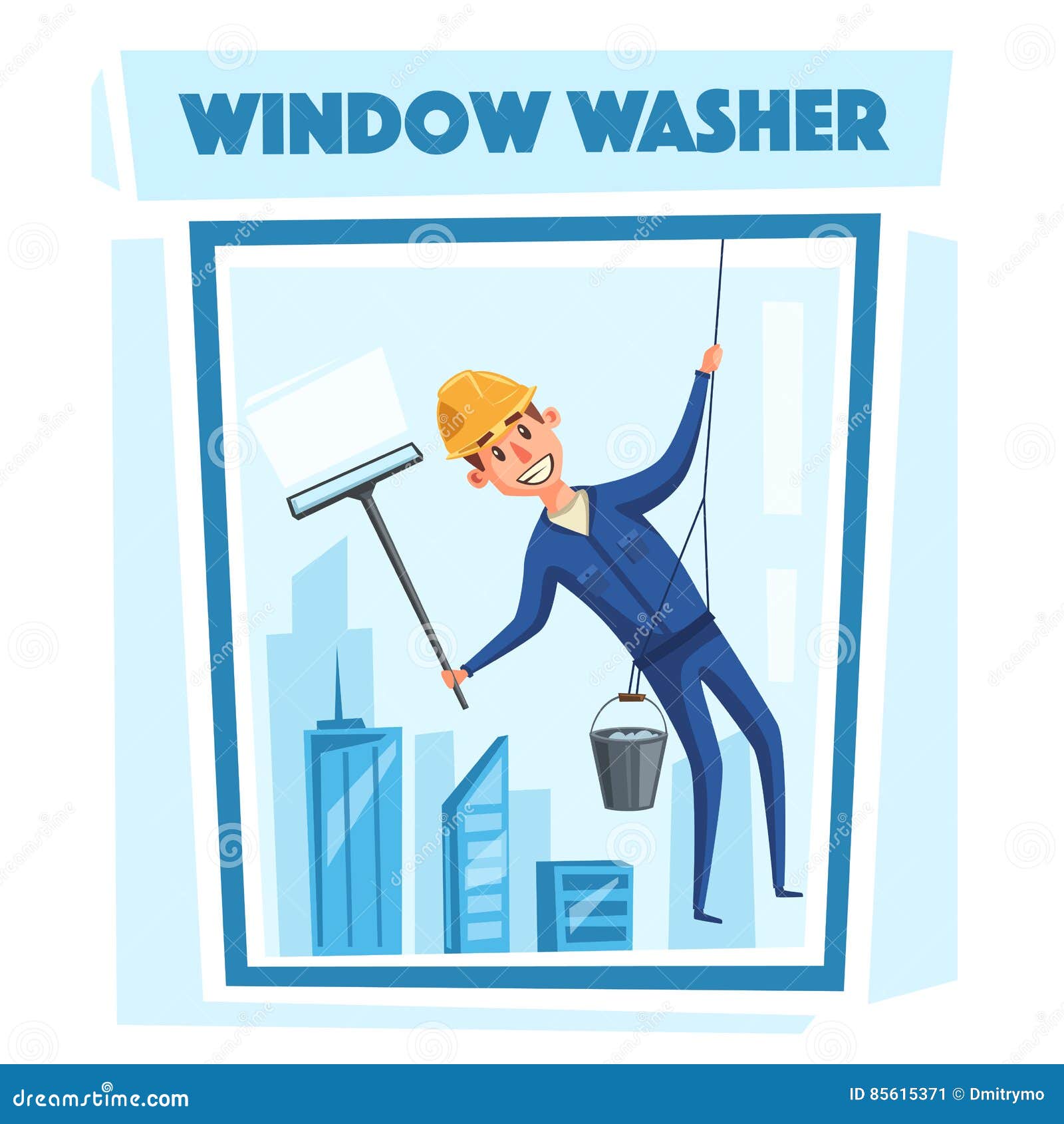Profesional Worker Cleaning Windows. Cartoon Vector Illustration Stock ...