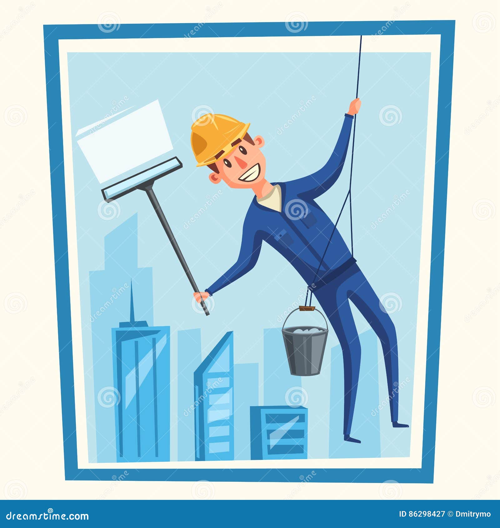 Profesional Worker Cleaning Windows. Cartoon Vector Illustration Stock ...