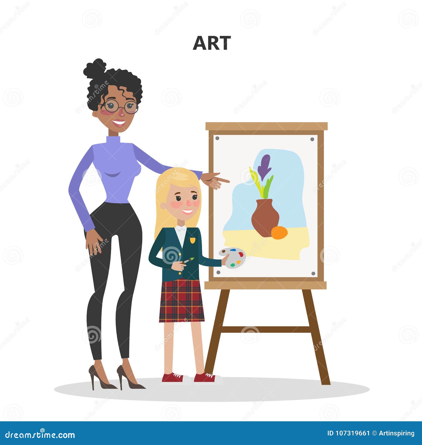 Profesor De Arte Con El Estudiante Ilustración del Vector - Ilustración ...