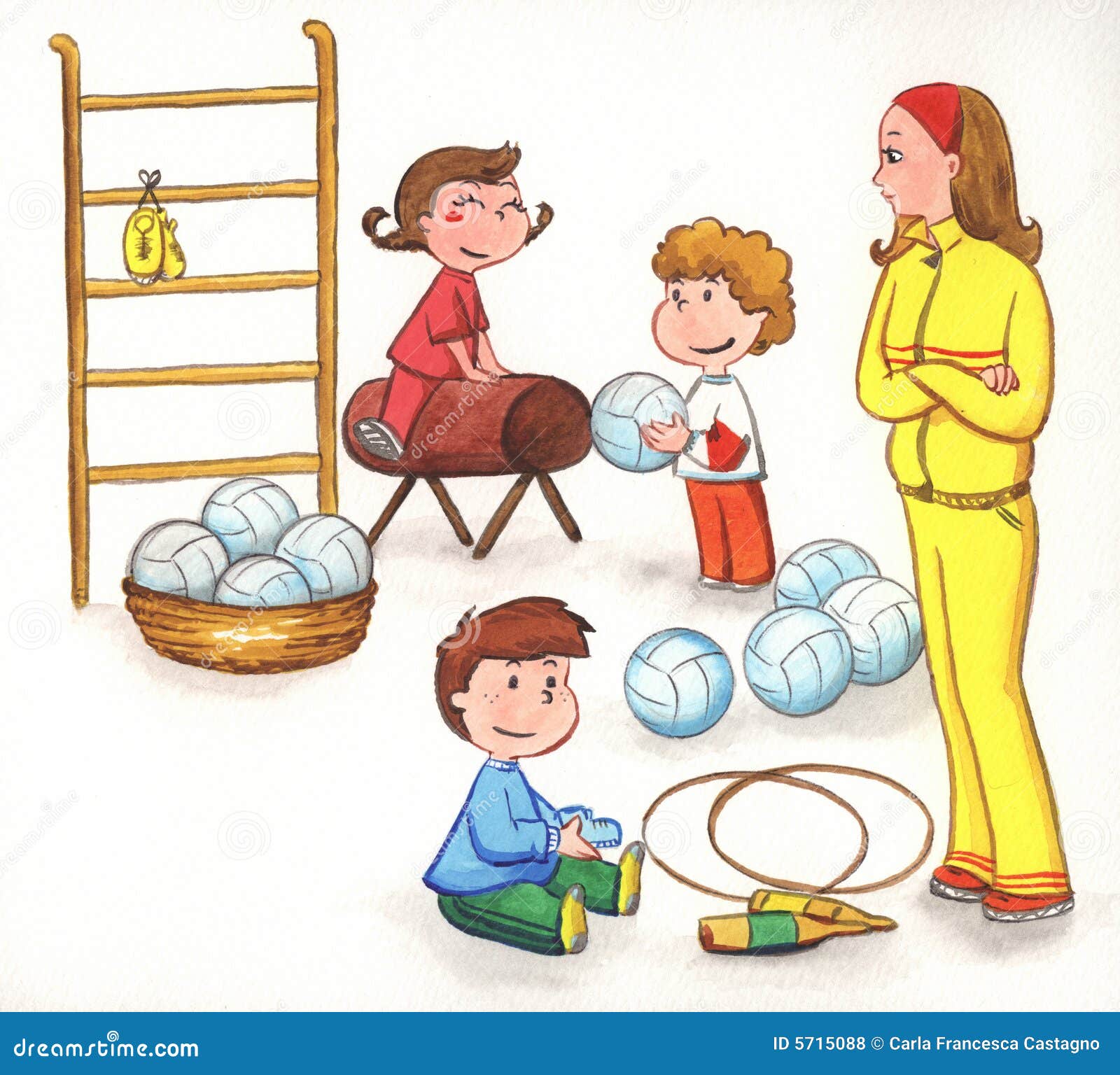 Professeur Avec Des Gosses En Gymnastique Illustration de Vecteur ...